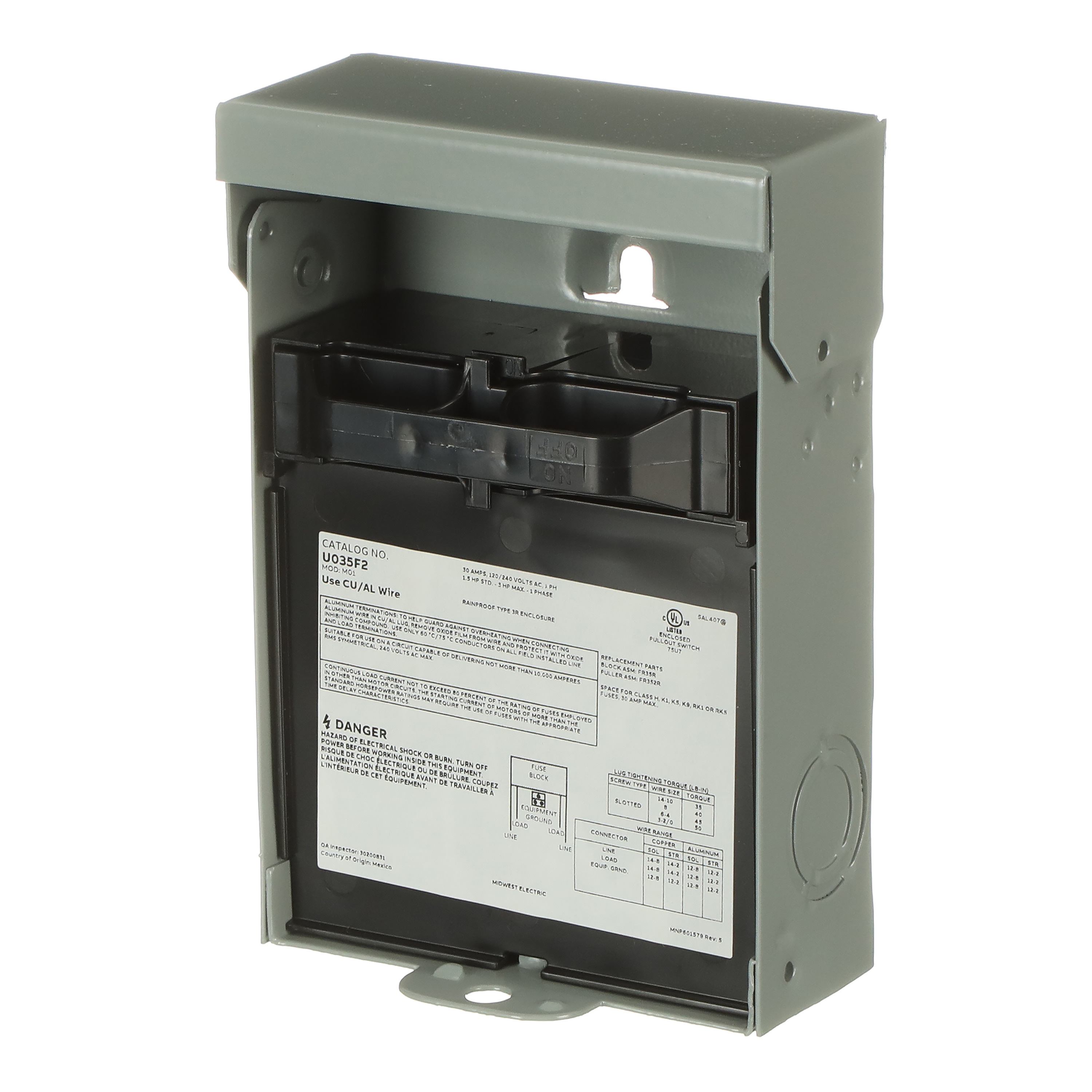 GE 30 Amp Single phase (120V/240V) Fusible Outdoor Light-duty ...