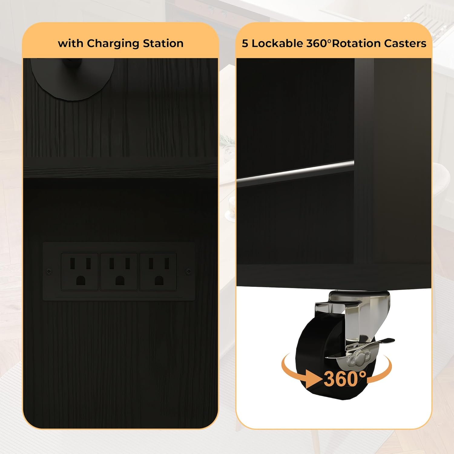 Qeetex Rolling Kitchen Island Cart with Power Outlet and Drop Leaf ...
