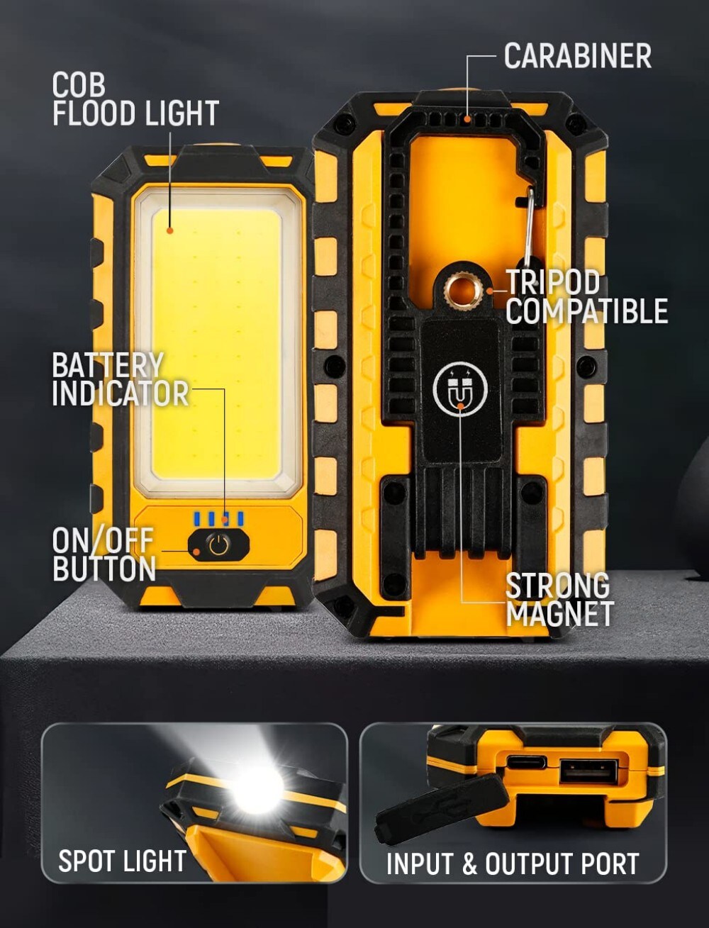 Afoxsos 2 Pack 40W 1500 Lumens LED Rechargeable Magnetic Work Light ...