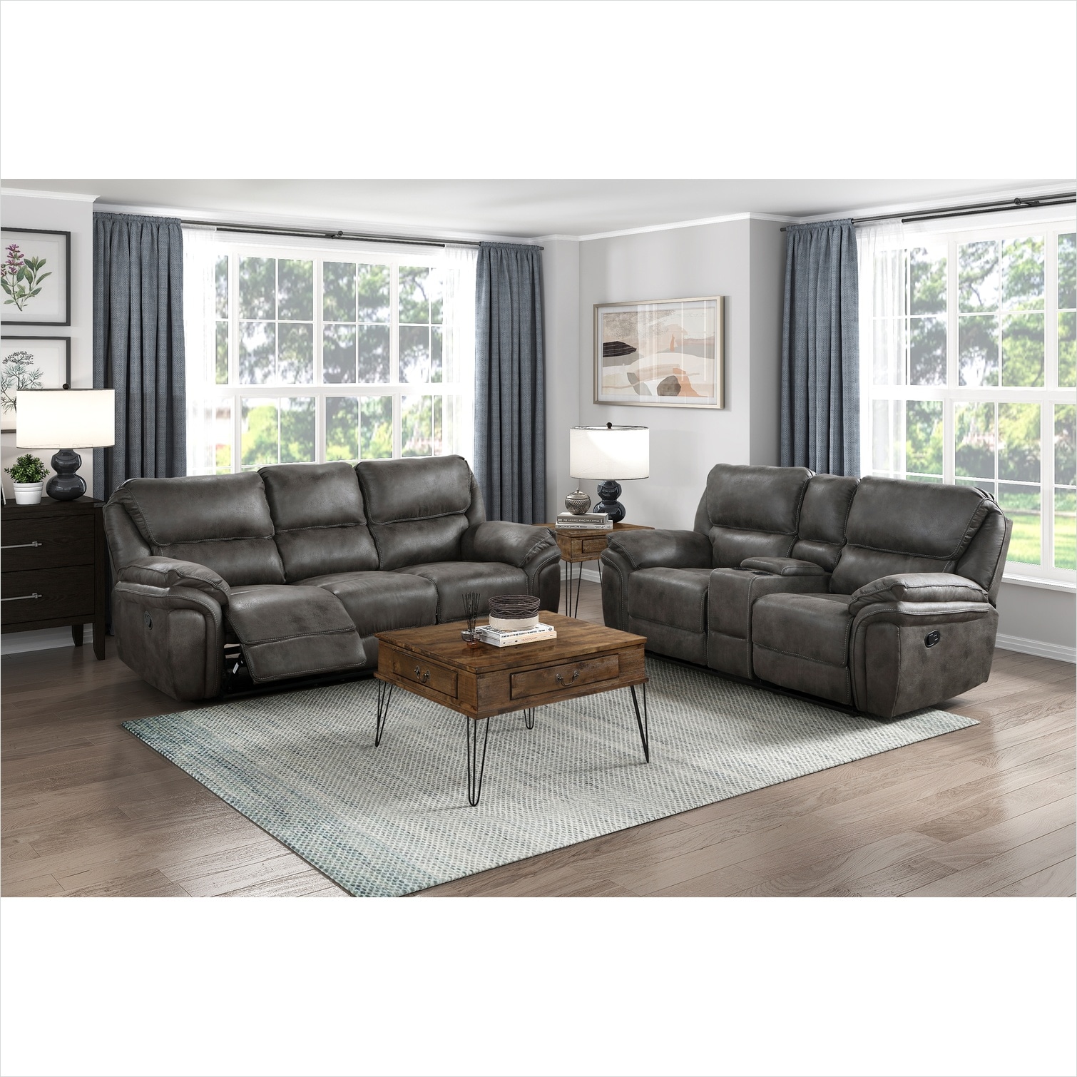 Watnature Modern Loveseat with Center Console and Dual Recliners ...