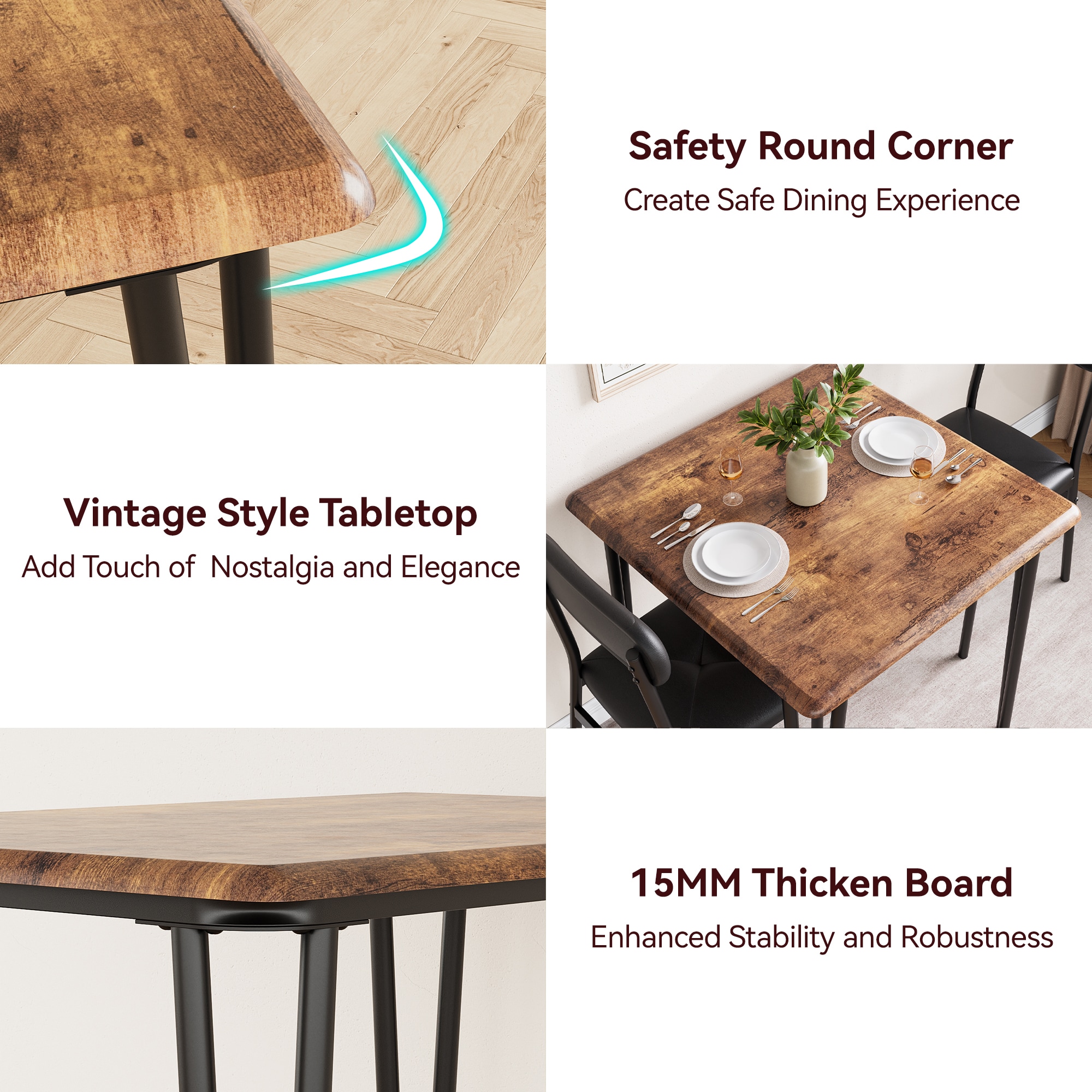 Garvee Compact 3Piece Dining Table Set for 2 Square Kitchen Table and 2 ...