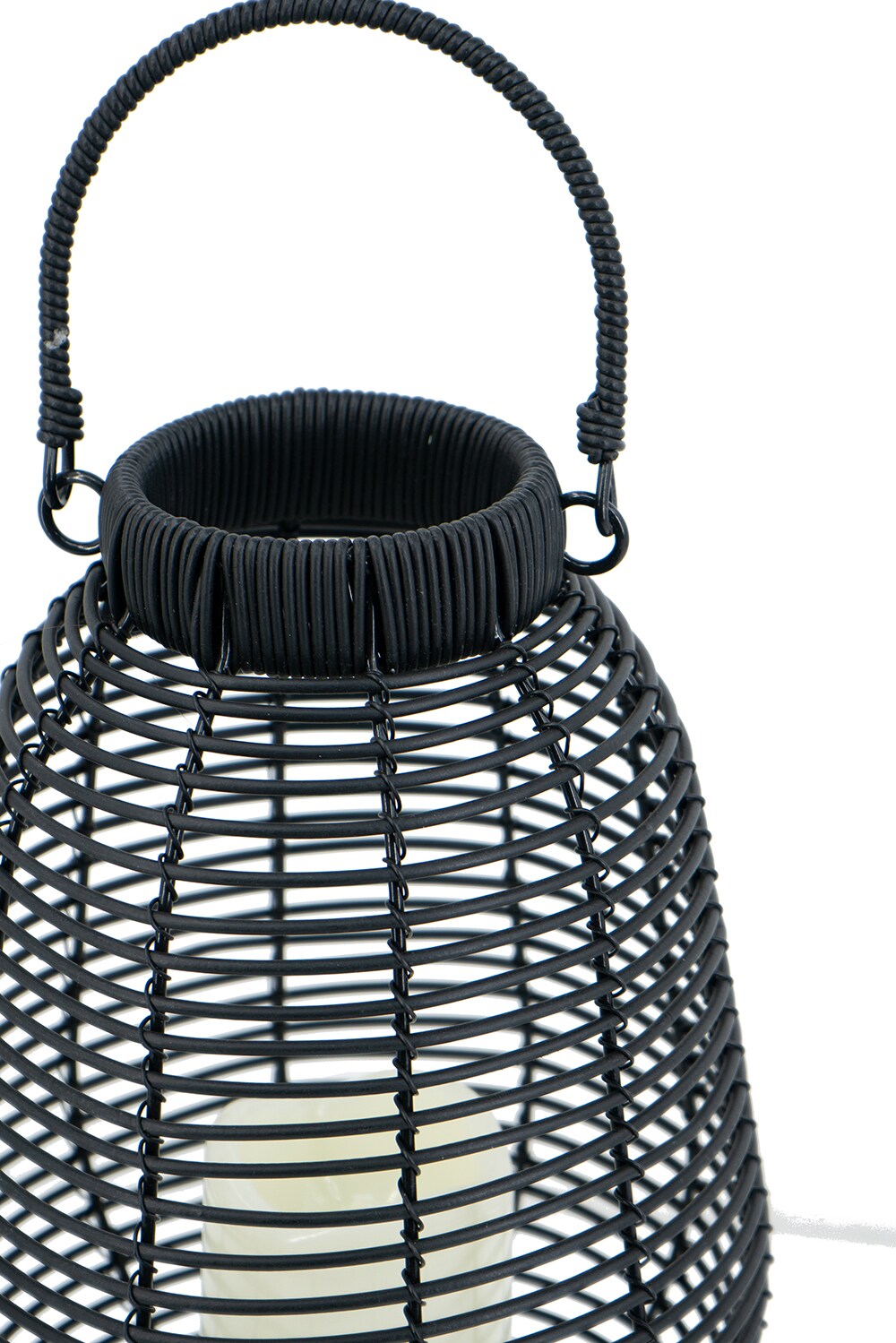 LOVMOR 7.9x7.9x10.6Inch Black Poly Rattan Lantern With White LED Candle ...