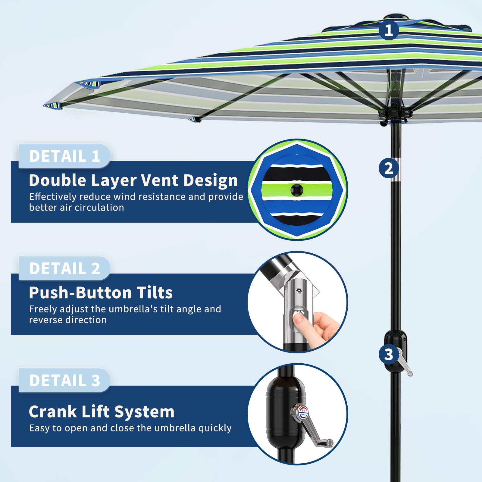 GarveeLife 10-ft. Waterproof Outdoor Patio Umbrella with 8 Sturdy Ribs ...