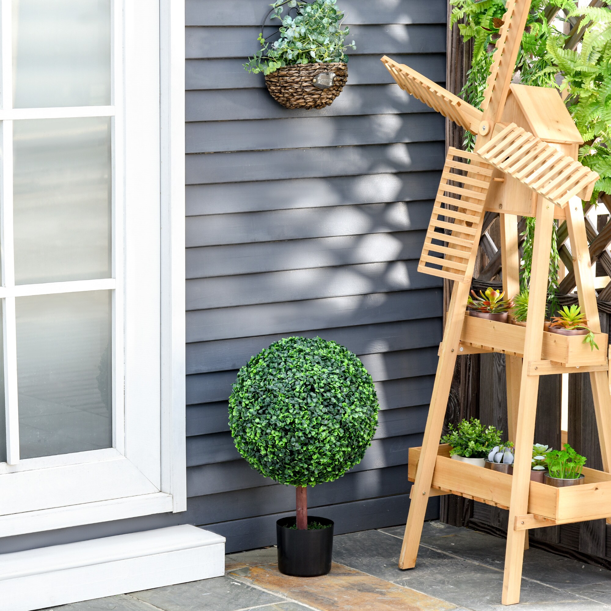 Huluwat Artificial Boxwood Topiary Ball Tree Fake Decorative Plant ...