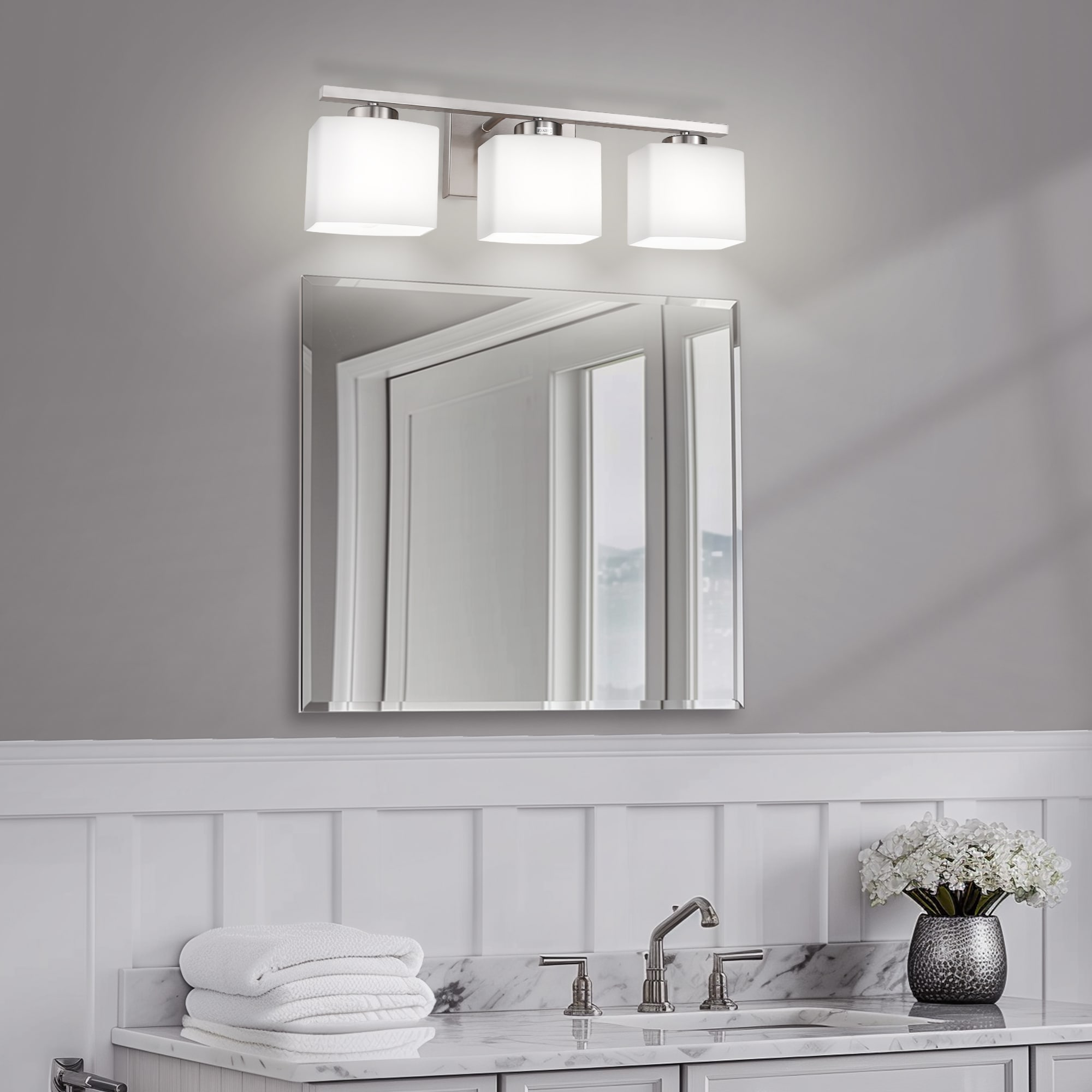 DORESshop 22 inch 3 Light Nickel Modern Square Vanity Light for ...