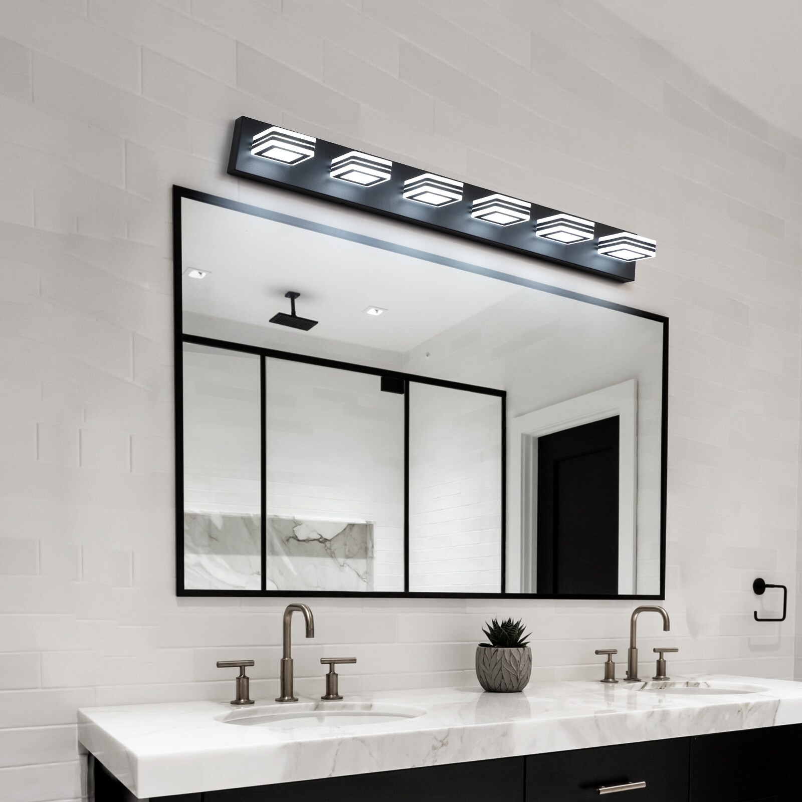 LOVMOR 39 inch Modern Black 6 Light LED Vanity Light Square Acrylic Wall Mount in the Vanity ...