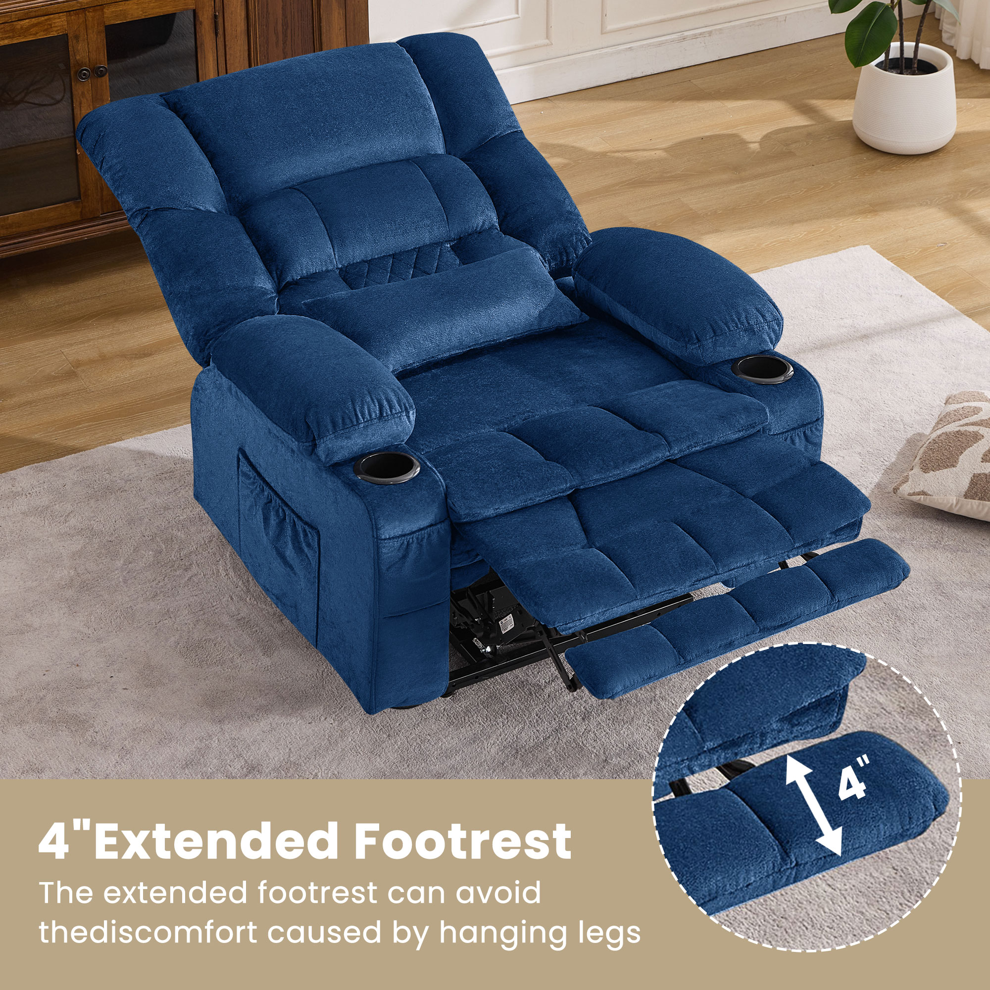 LUCKY ONE Blue Linen Upholstered Tufted Powered Reclining Zero Gravity ...