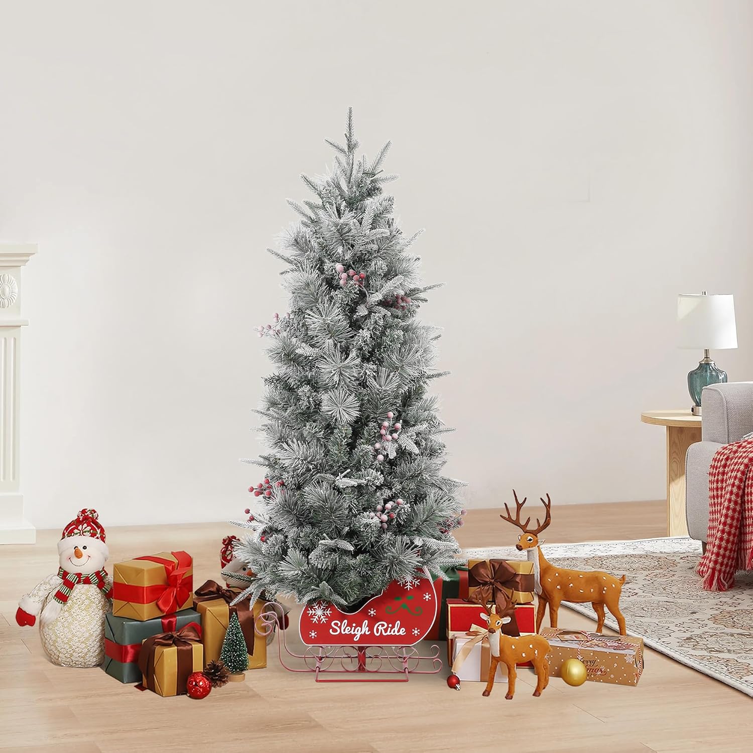 Garvee Prelit Christmas Tree Small Prelit Snow Flocked Christmas Tree ...
