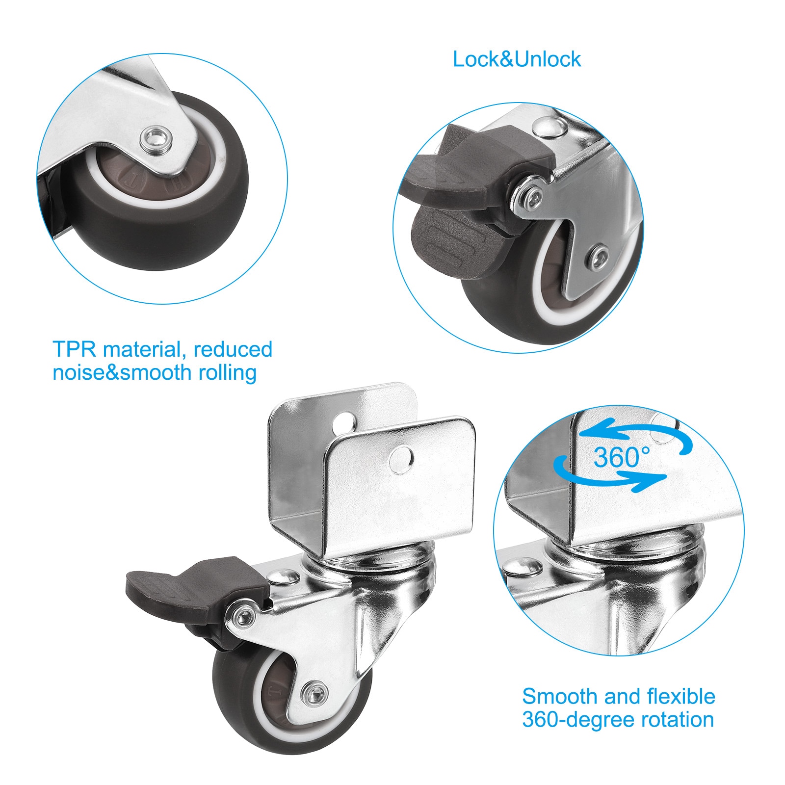 PATIKIL 4pcs 1.5-Inch Swivel Caster Wheels with 1-Inch U Bracket Mute ...
