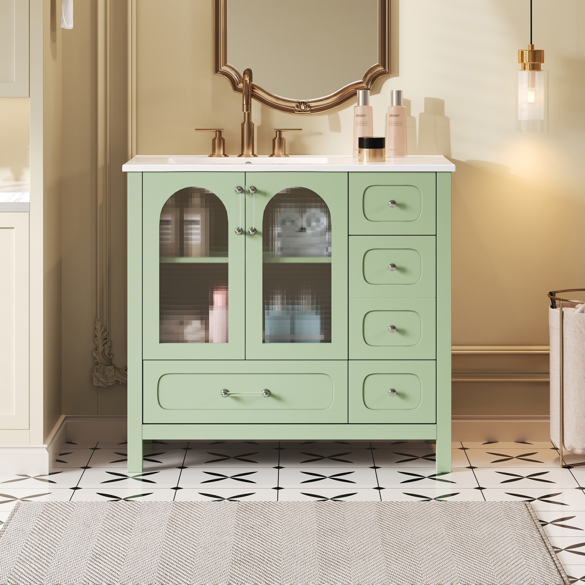 Roomtec 36 Inch Bathroom Cabinet with Waffle Texture Doors Bathroom ...