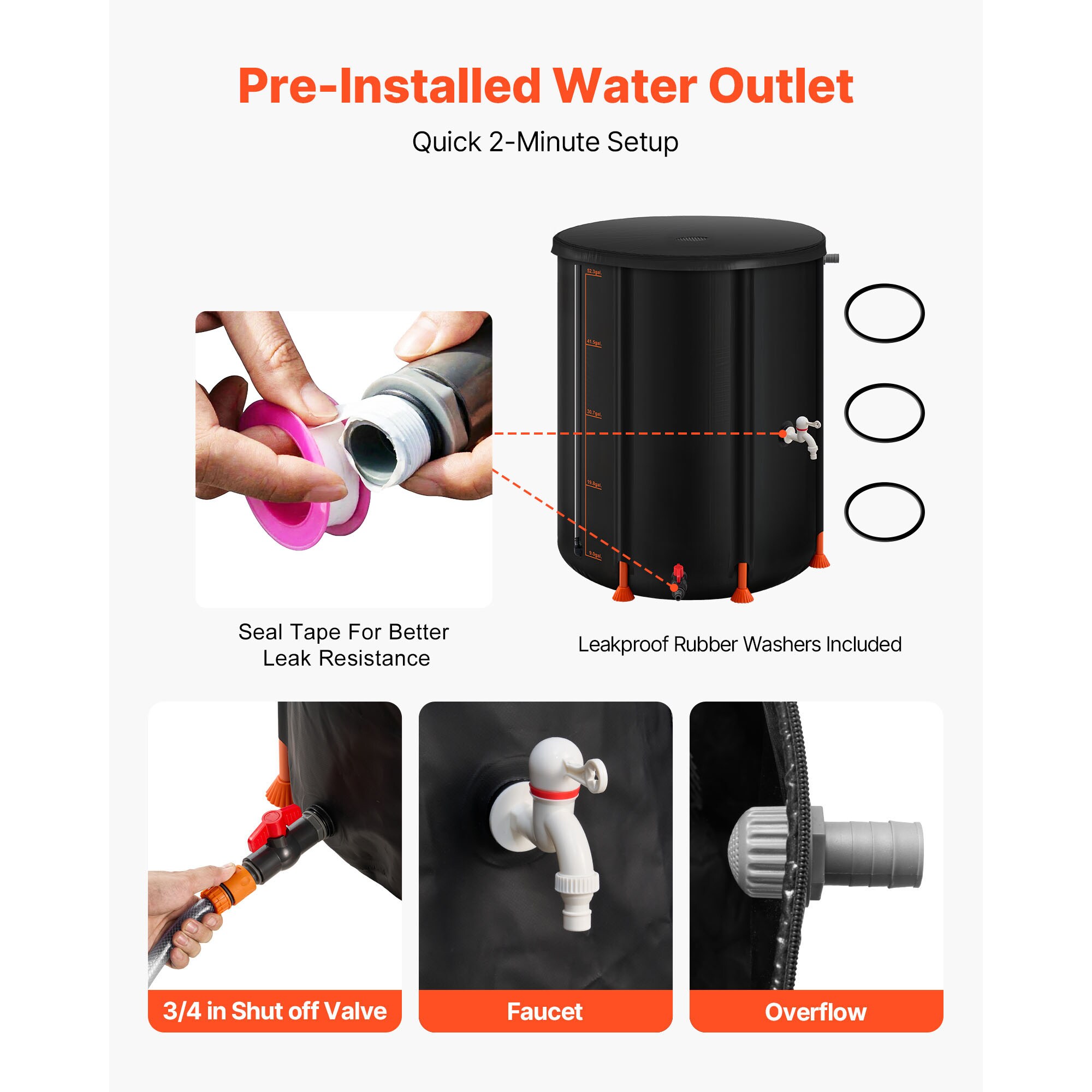 VEVOR Collapsible Rain Barrel 53 Gallon Portable Rain Water Collection ...