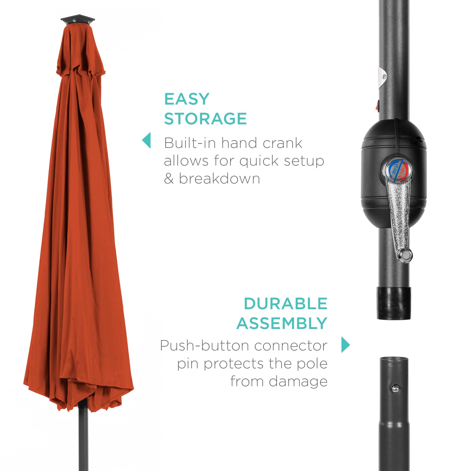 Best Choice Products 10ft Solar LED Lighted Patio Umbrella w/ Tilt Adjustment UV-Resistant ...