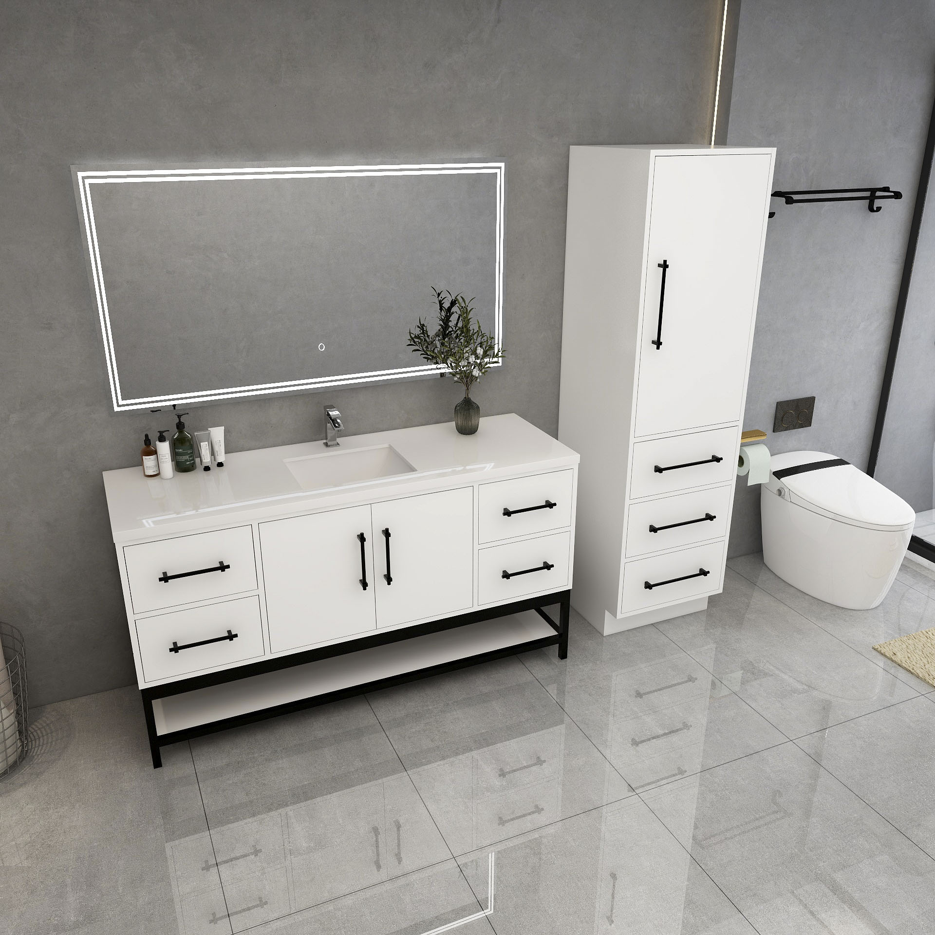 BV Better Vanity Victoria 60-in Gloss White Single Sink Bathroom Vanity ...