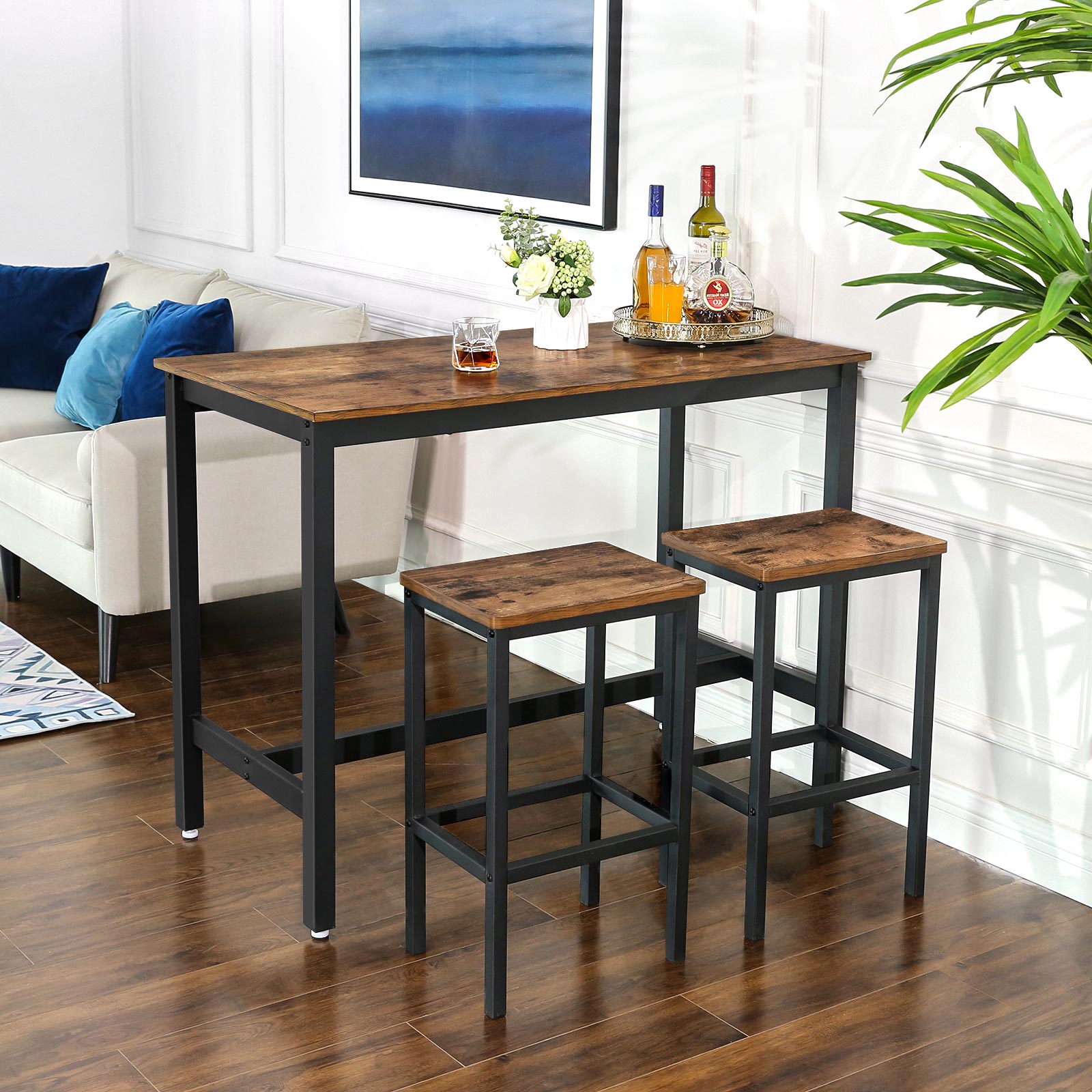 Slickblue Set of 2- Industrial Bar Stool with Wood-Style Seat and Steel ...