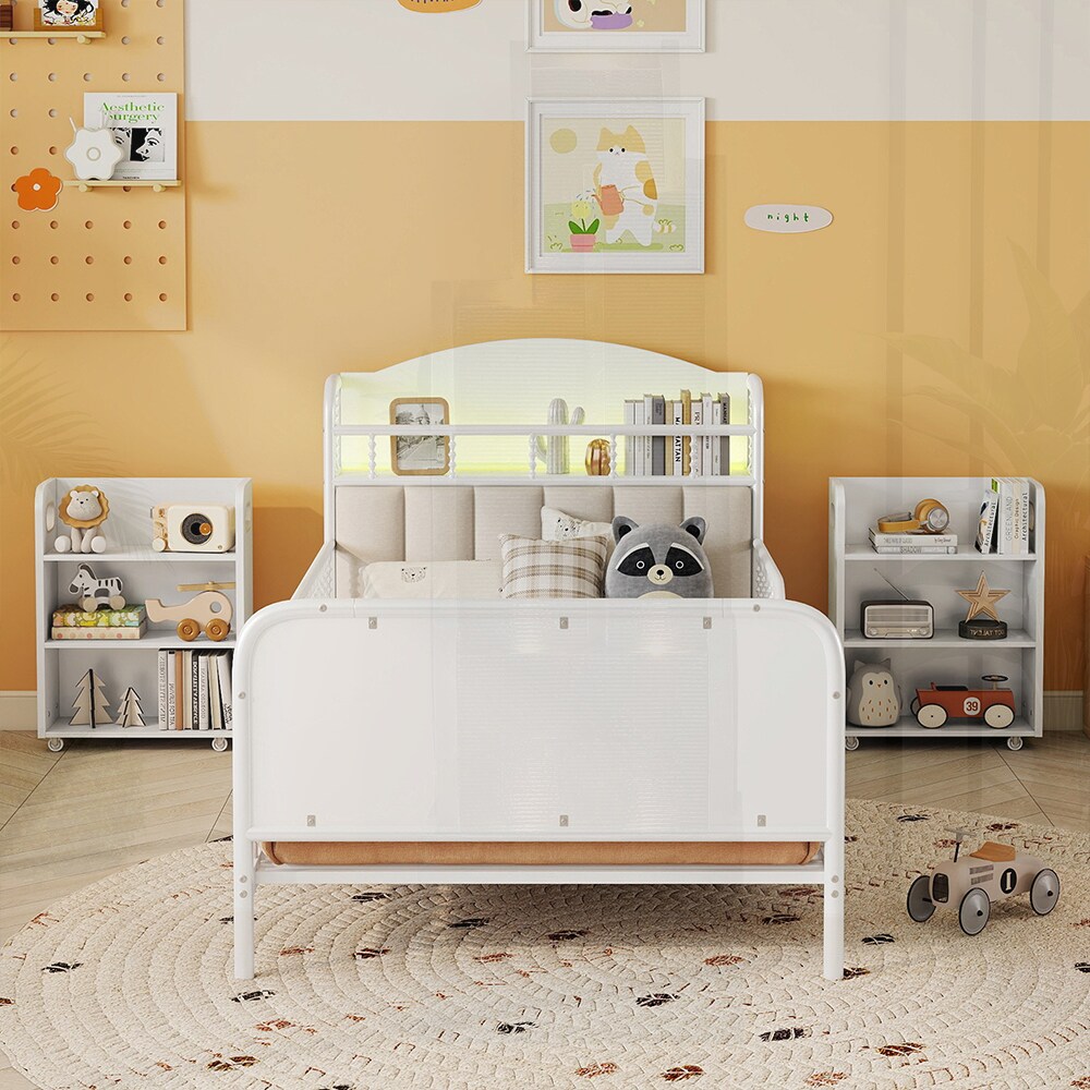 SunJet Twin Size Kids Metal Platform Bed with Light Upholstered ...