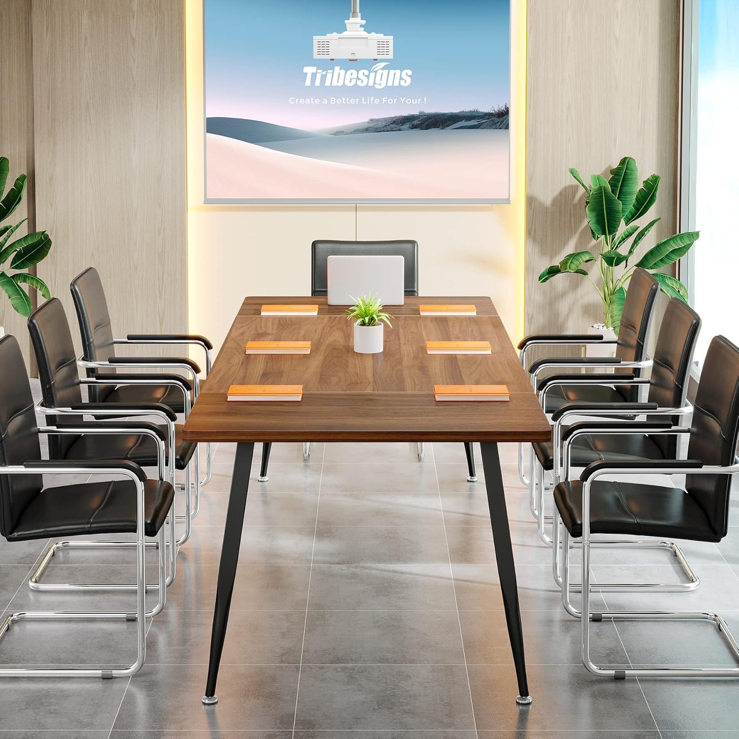 Tribesigns Brown and Black 6 person Rectangle Conference Table 70.9 W x ...
