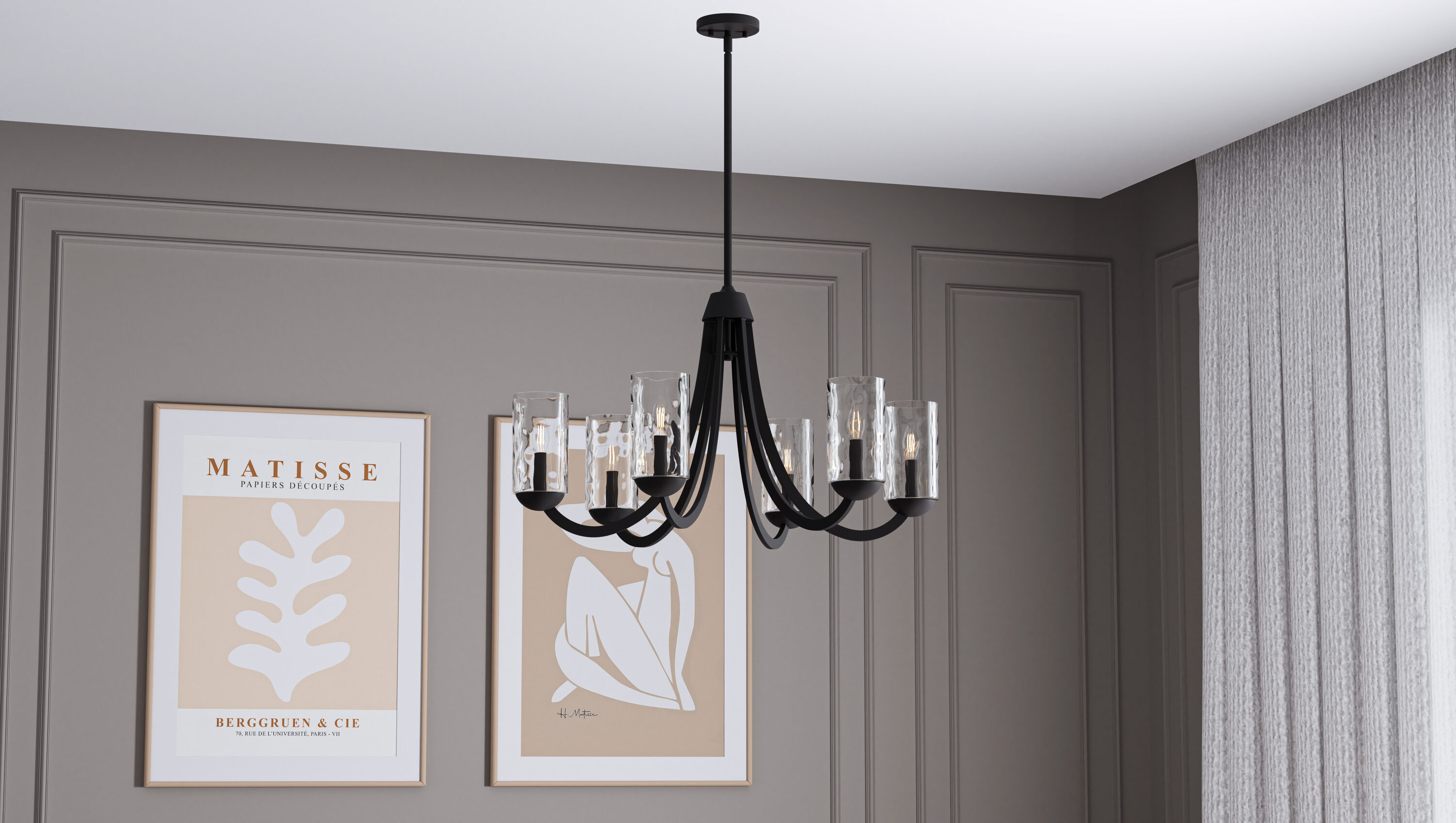 Quoizel Allard 6 -Light Matte Black Textured glass Steel Chandelier in ...