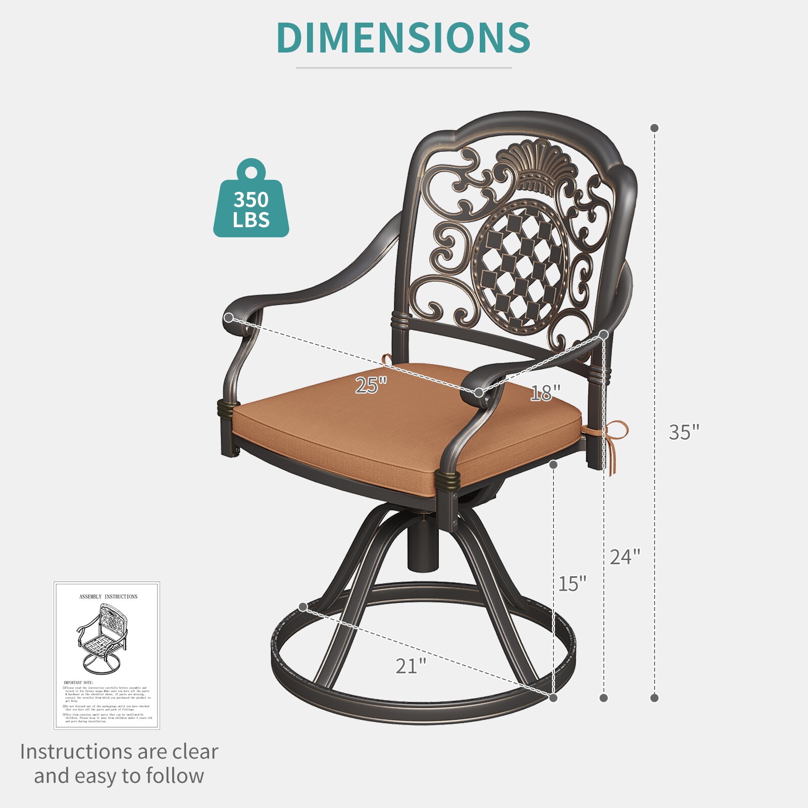 GarveeLife Set Of 2 Outdoor Swivel Patio Chairs/With Removable Cushions ...