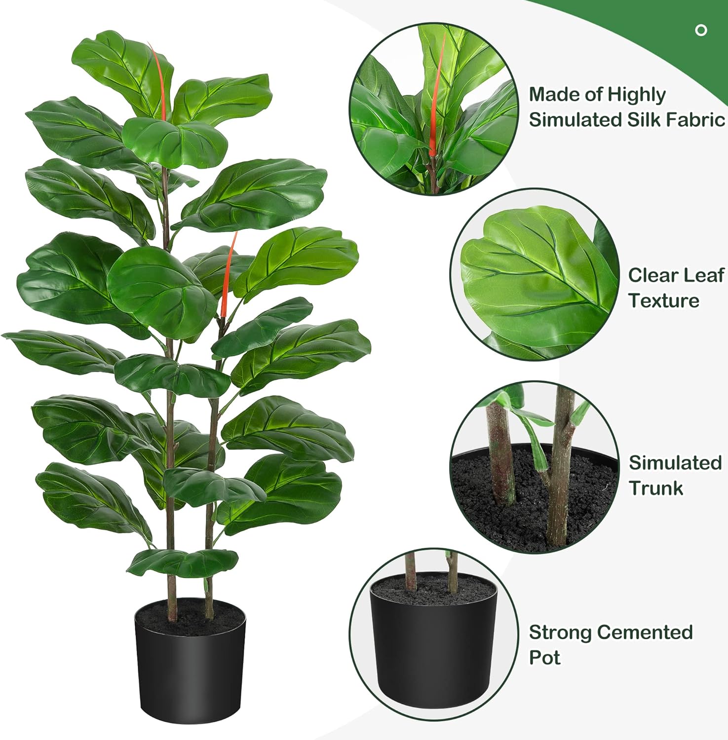 GarveeLife 39in artificial fiddle leaf fig tree/ ficus lyrata/ fake ...