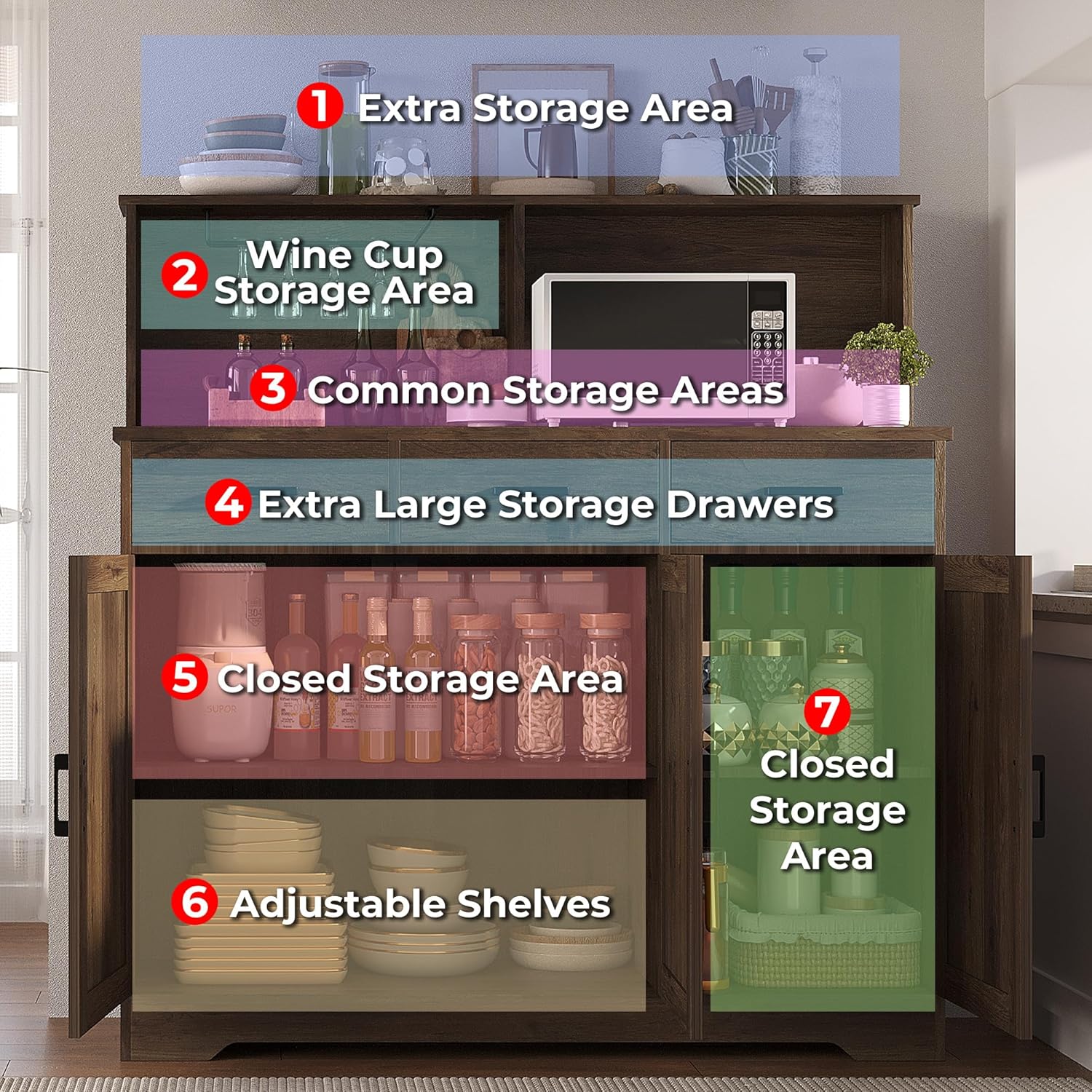 Garvee Buffet Cabinet with Microwave Stand Barn Doors Sideboard Storage ...