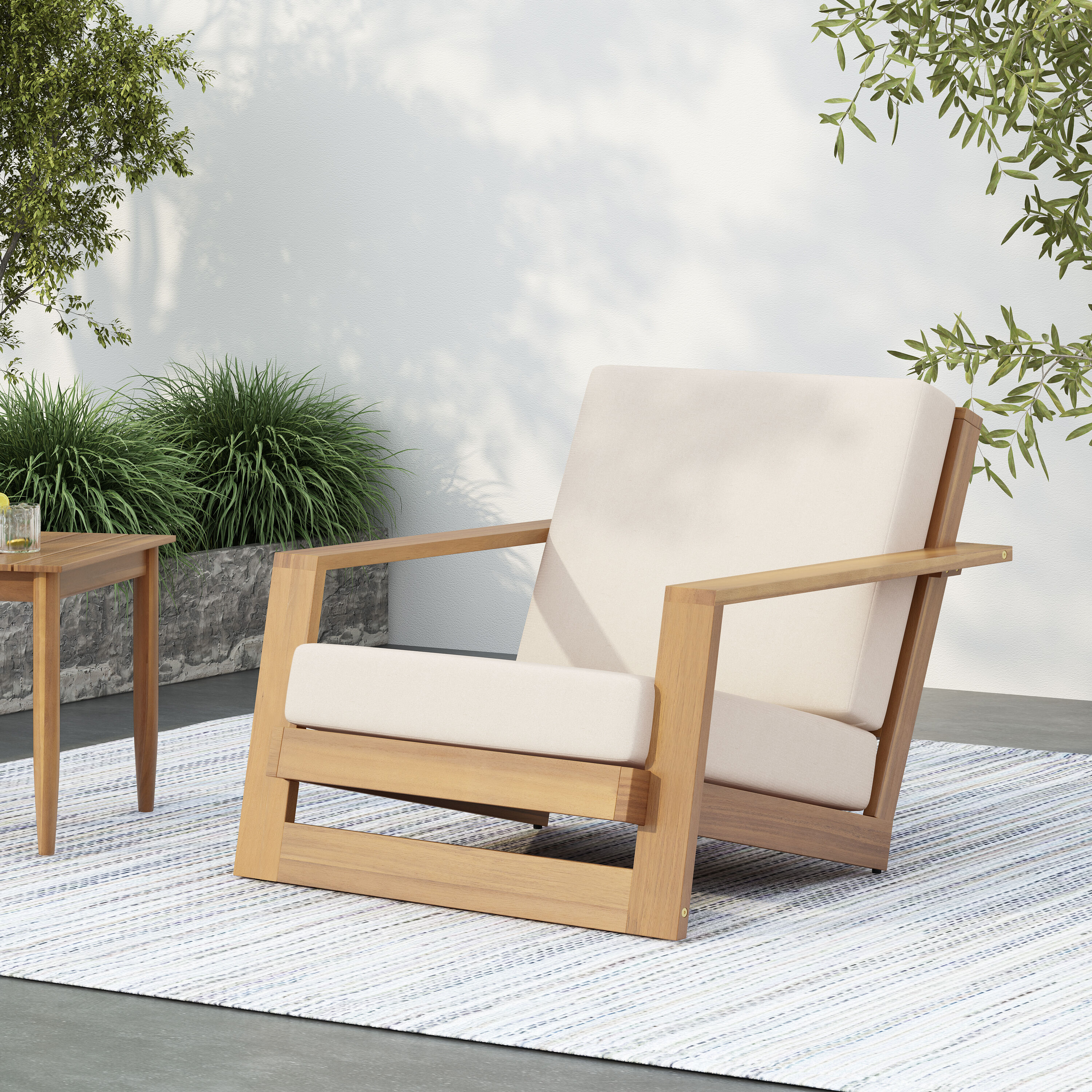Christopher Knight Home Modern Outdoor Acacia Wood Upholstered Lounge ...