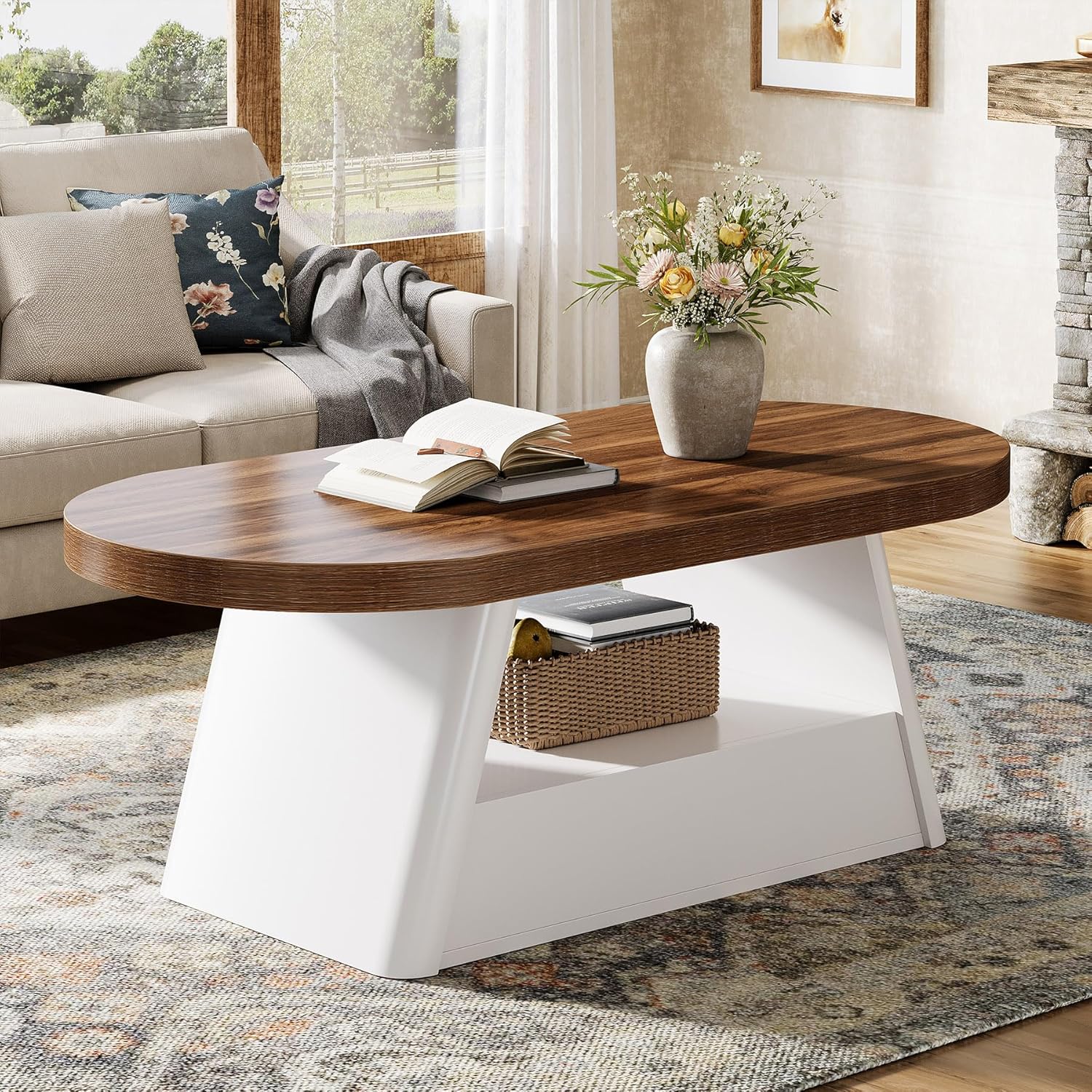 Tribesigns 47 inches Oval Coffee Table for Living Room Modern Center ...