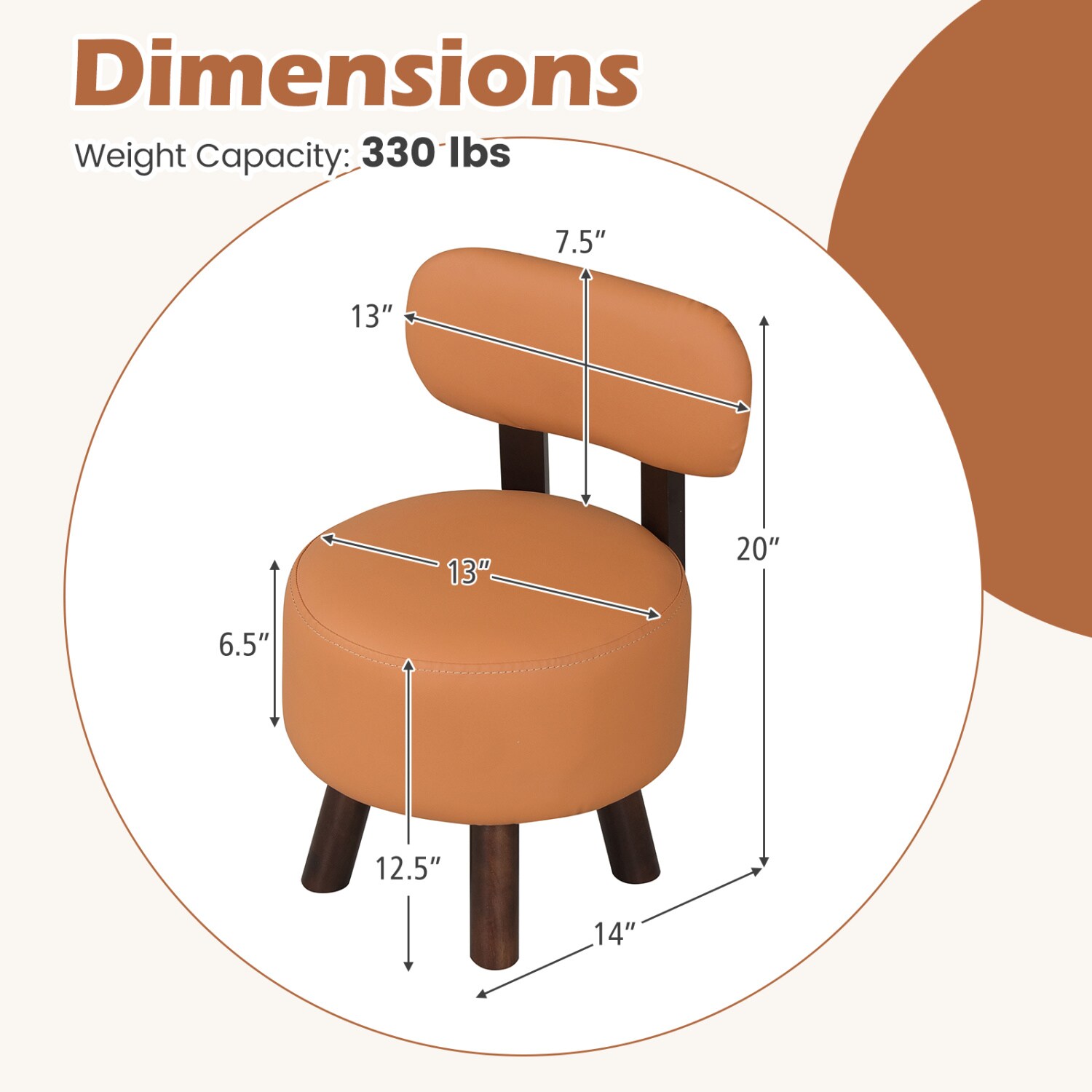 Slickblue Modern Set of 2 Orange Ottoman Stools with Curved Backrest ...