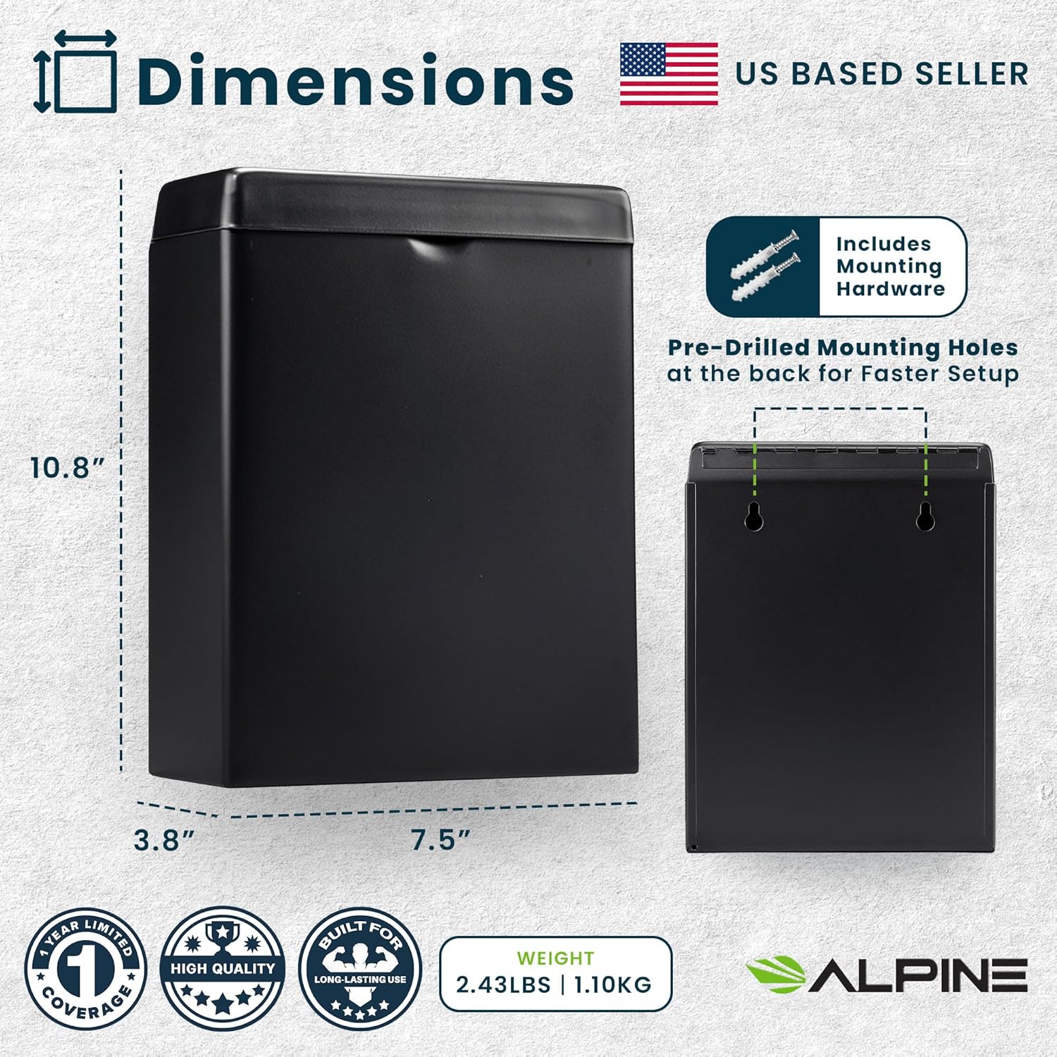 Alpine Industries Black Stainless Steel Wall Mount Sanitary Napkin ...