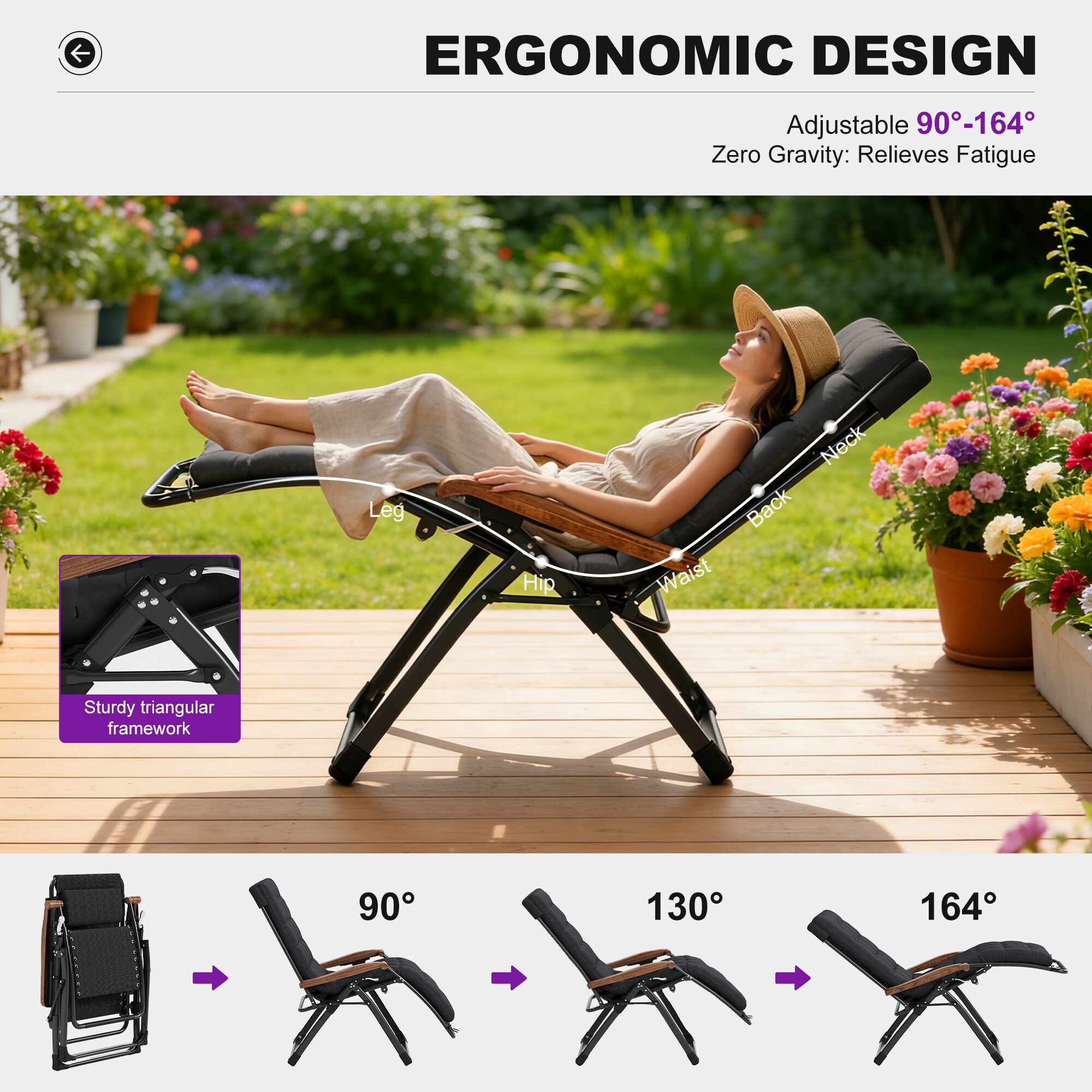 PURPLE LEAF patio chairs PURPLE LEAF Extra Wide Outdoor Reclining Chair ...
