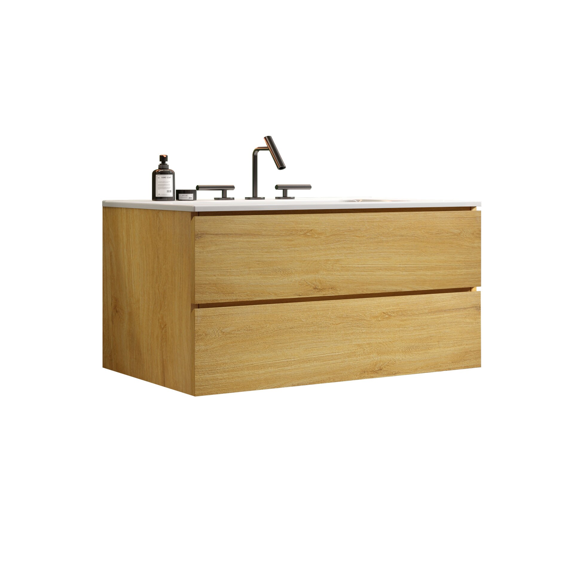 Tatayosi 36 inches Wall Mount Natural Oak Bathroom Vanity with Ceramic ...