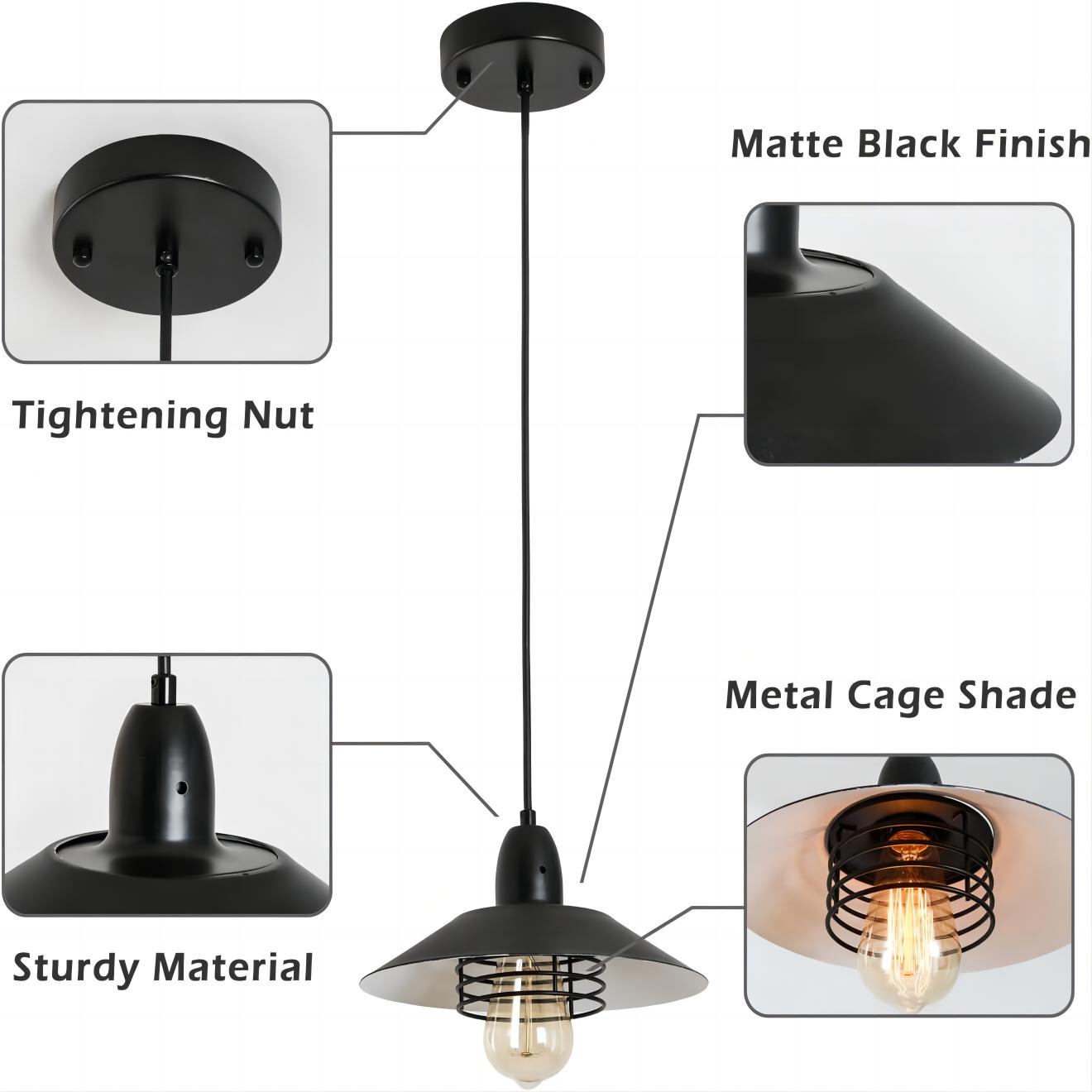 LOVMOR Farmhouse Vintage Pendant Light Black Fixture Pendant Lights ...