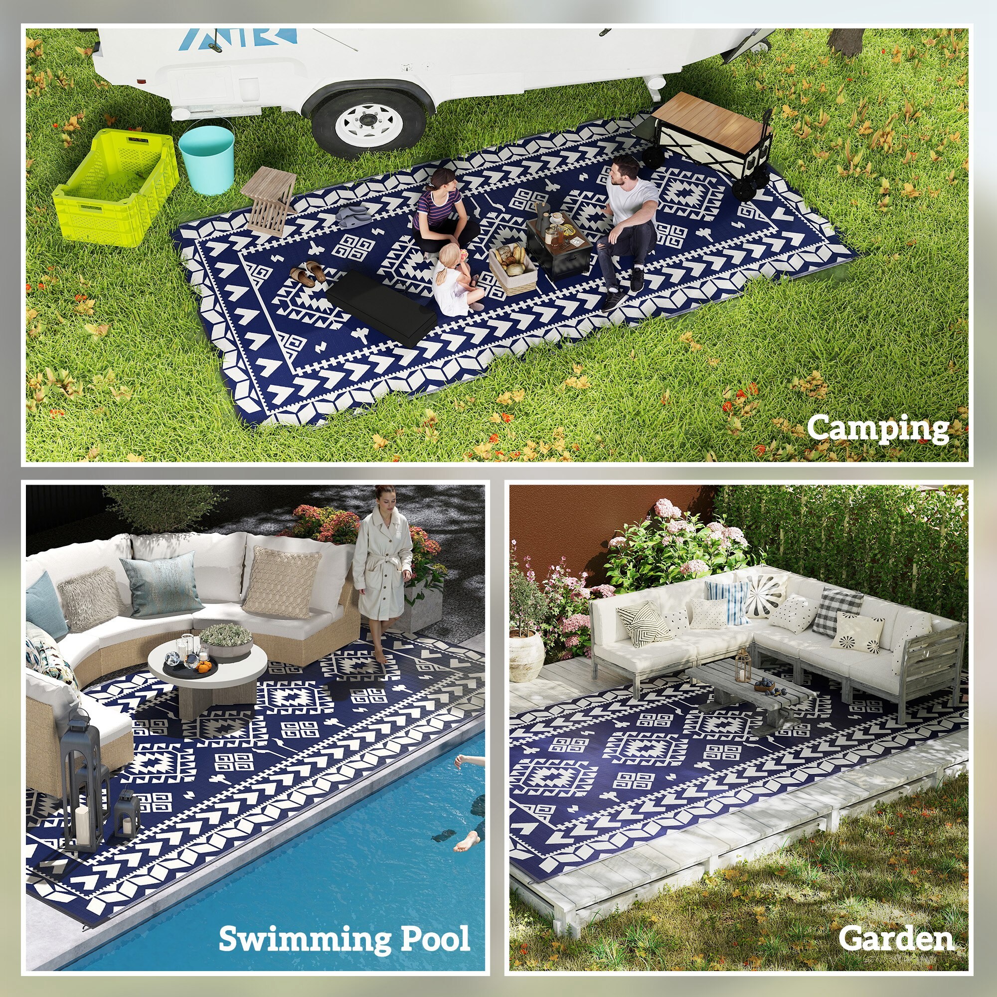 Outsunny Outdoor Patio Rug Large Camping Carpet with Carrying Bag 9' x ...