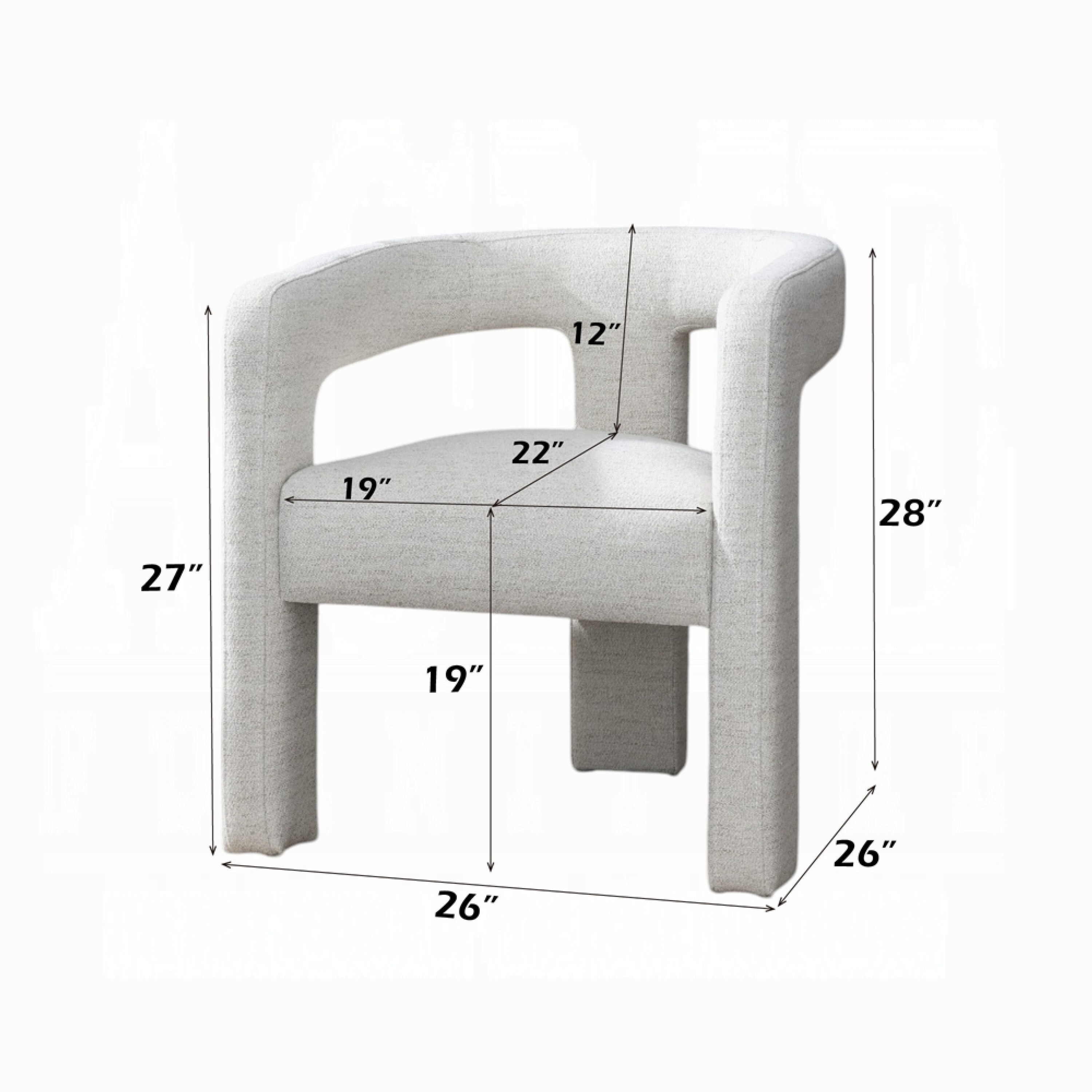 Benzara Side Dining Chair Set of 2-Textured Off White Boucle-Curved ...