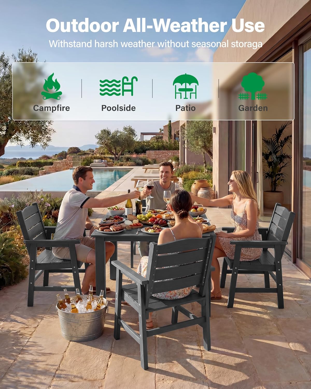 YEFU 5-Piece Grey All-Weather Plastic Outdoor Patio Dining Set with 4 ...