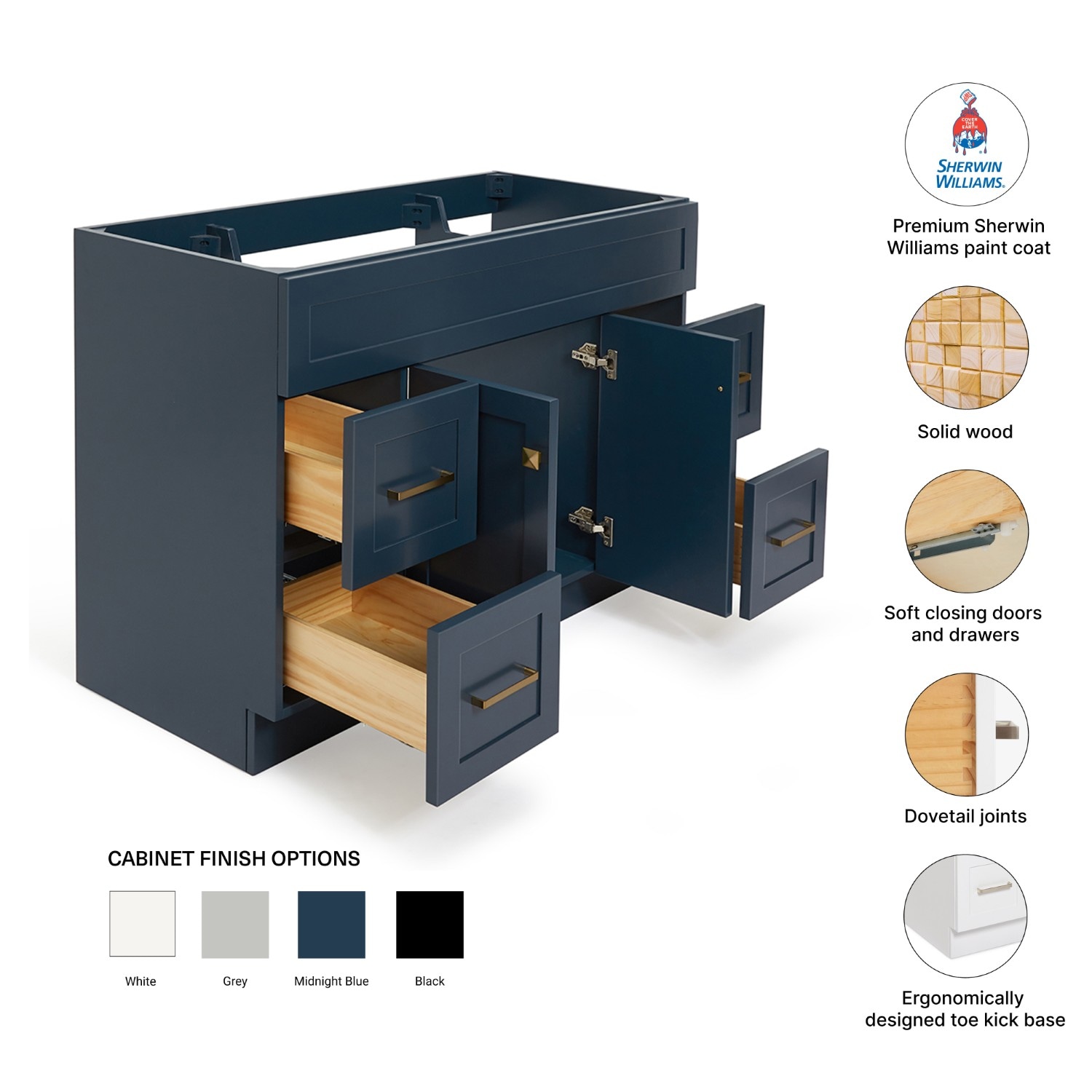 ARIEL Hamlet 48-in Midnight Blue Bathroom Vanity Base Cabinet without ...