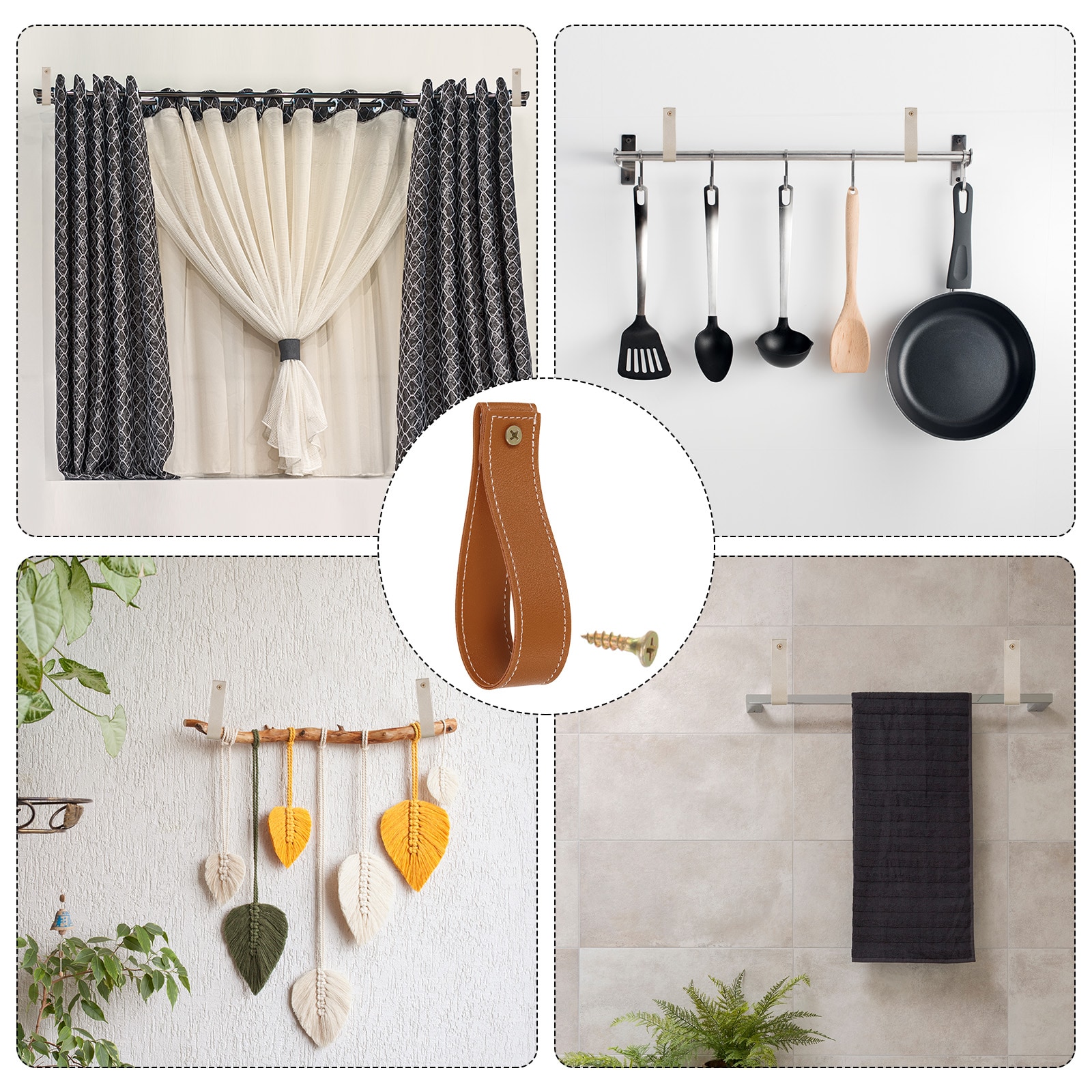 Unique Bargains 4pcs Artificial Leather Curtain Rod Holder 1 x 4.7 ...