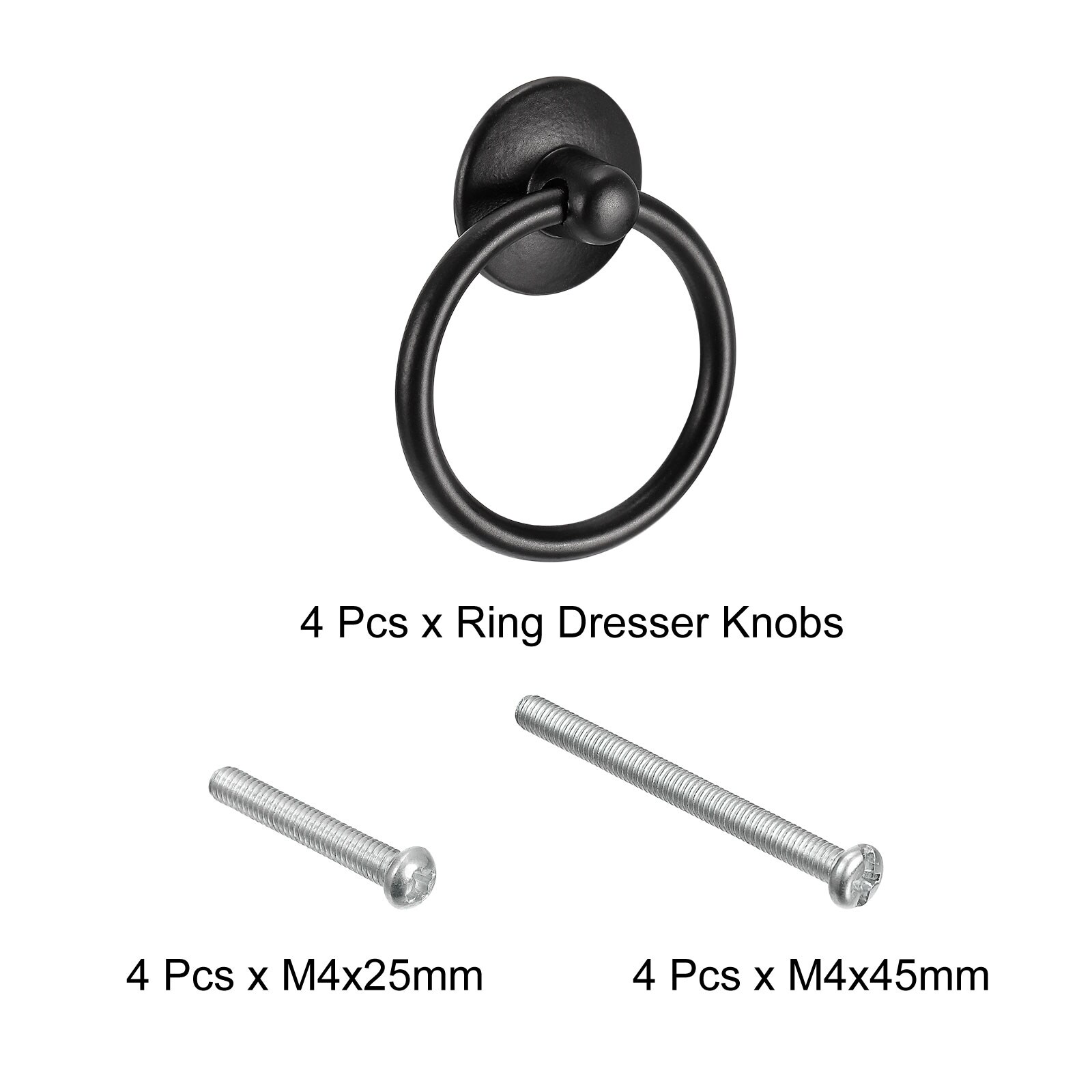Unique Bargains 4pcs Round Ring Pulls Dresser Knobs Black Circle Drawer ...