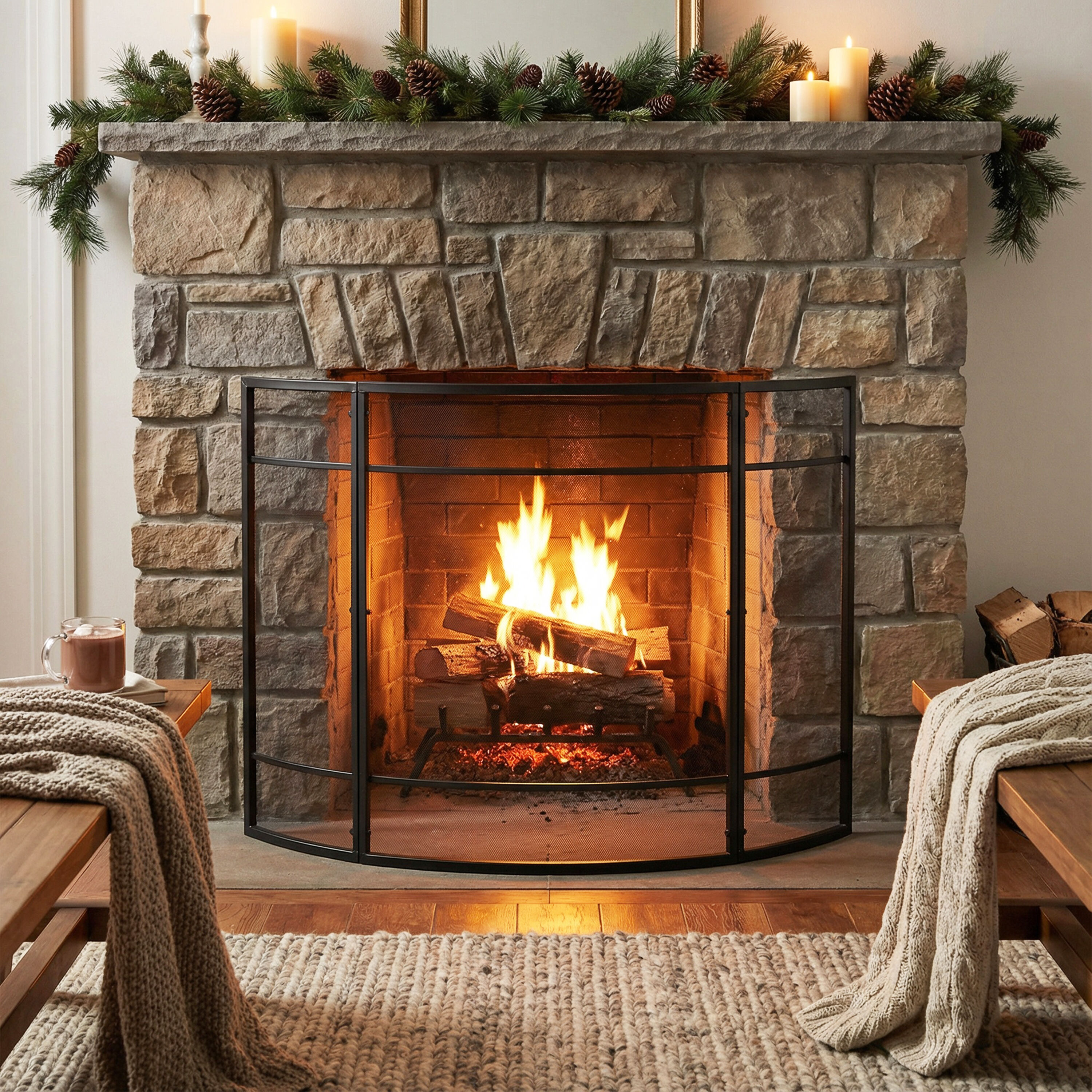 Christopher Knight Home Angela Regina 1 Panel Curved Iron Fireplace ...