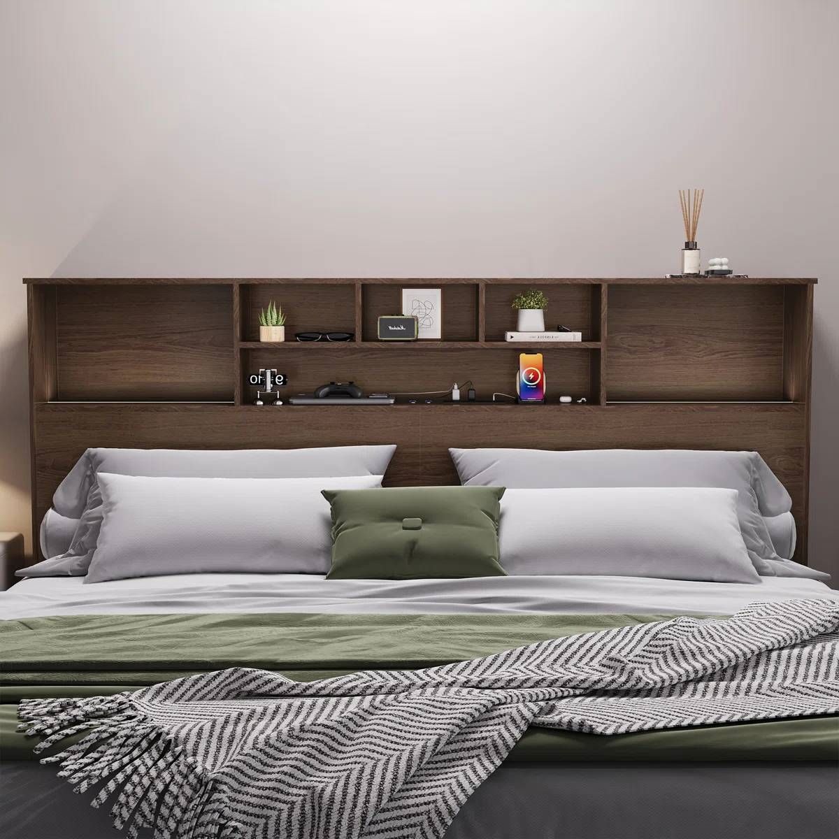 Slickblue King/Queen Wood Finish King Wood Headboard LED Lighting ...