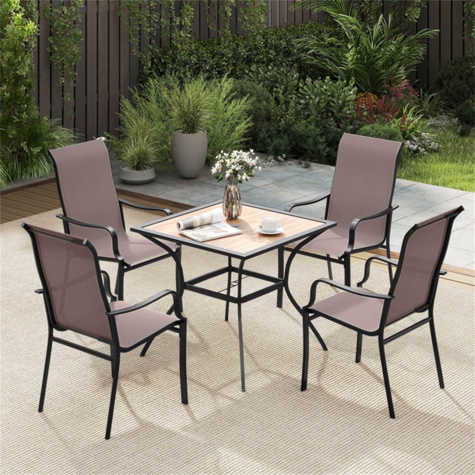 BABOOM Patio Dining Chair with Wide Seat and Heavy-Duty Metal Frame Set ...