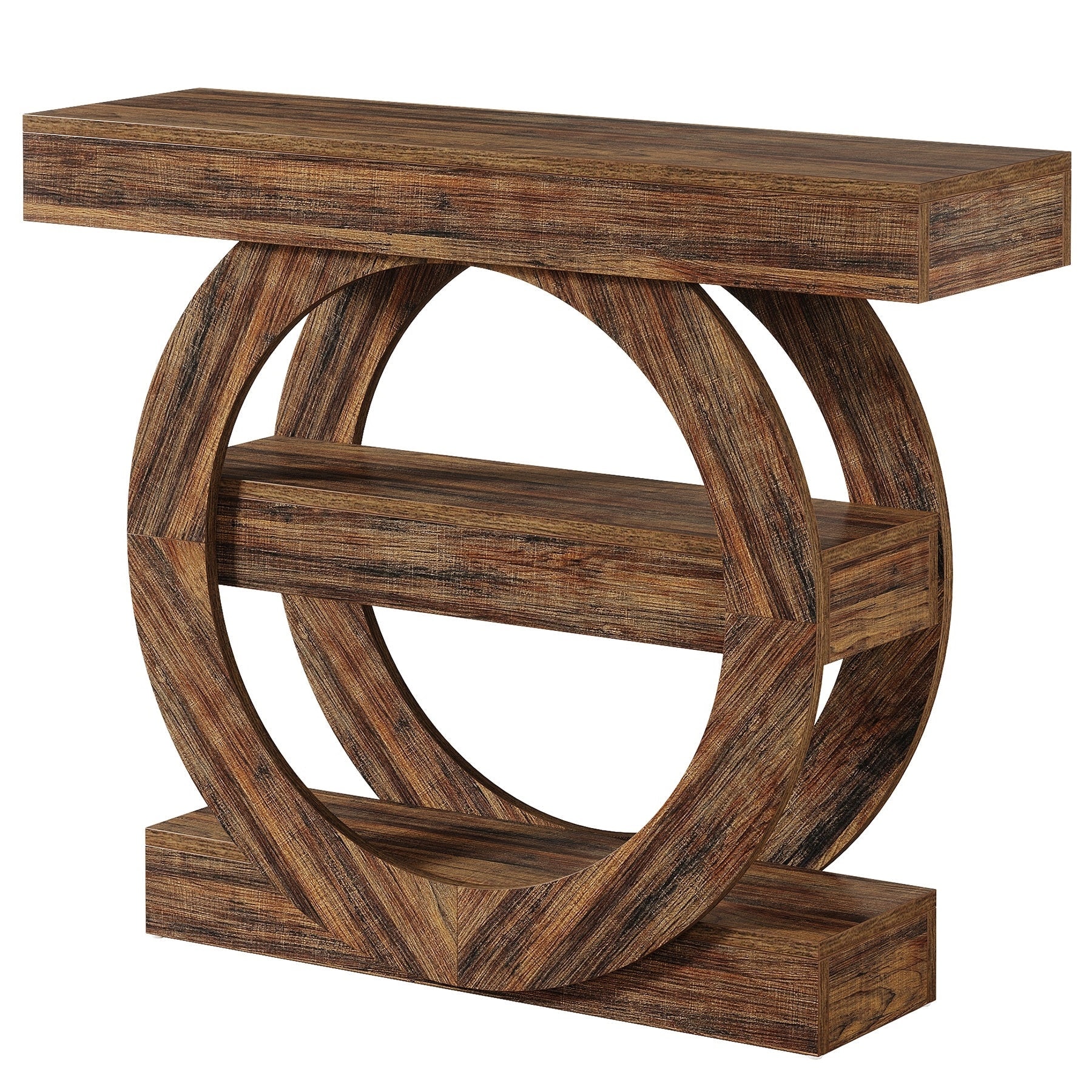 Slickblue Round 3 Tier Wood Console Table (41.34 Inch) Rustic Farmhouse ...
