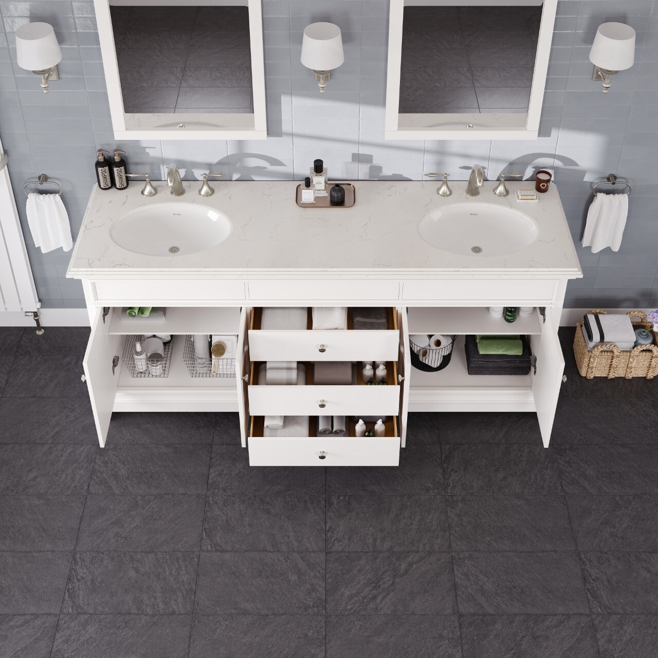 Eviva Elite Stamford 72-in White Undermount Double Sink Bathroom Vanity ...