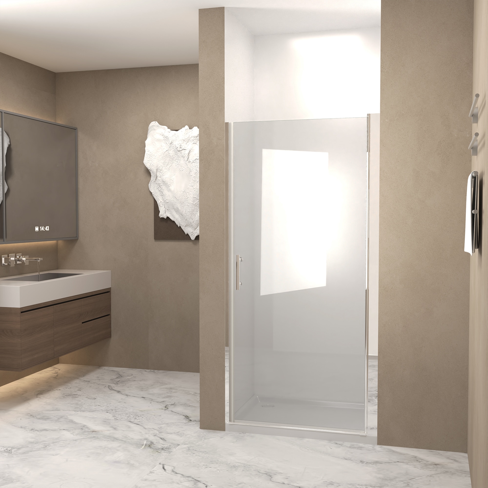 LOVMOR 34 in x 72 in Pivot Shower Door Brushed Nickel Aluminum Frame ...