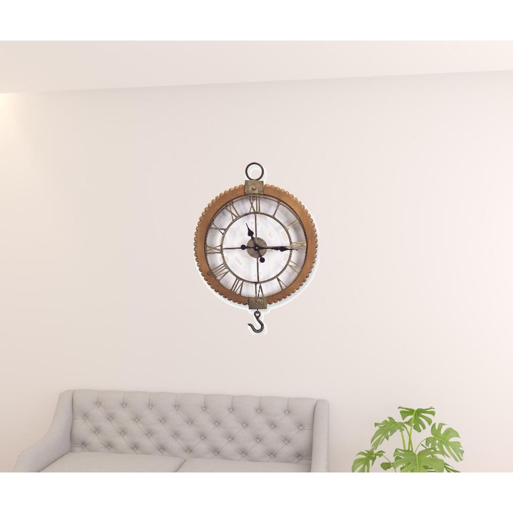 HomeRoots 22 inch Natural Solid Wood and Metal Analog Round Wall Clock ...