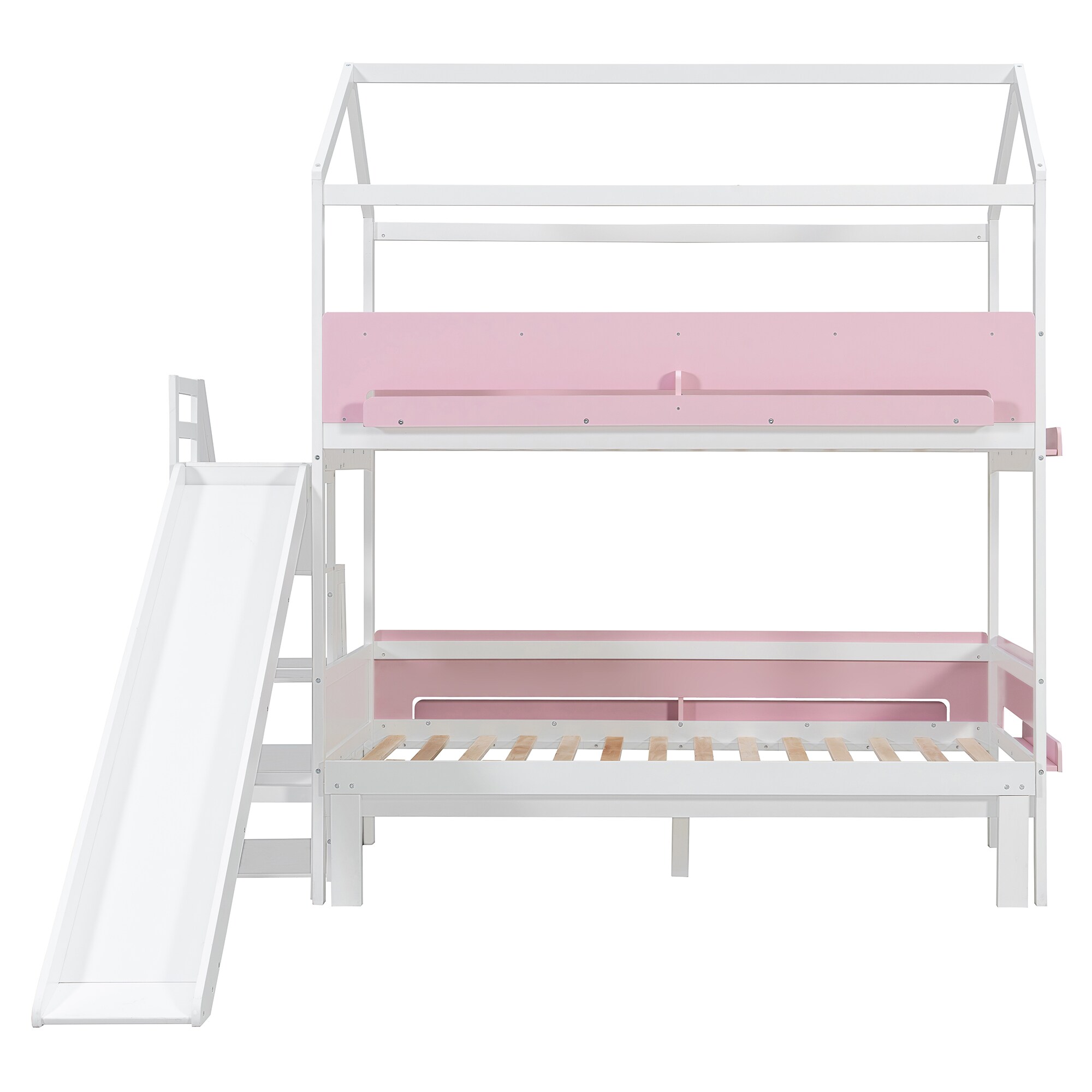 GDFStudio House Shaped Wooden Bunk Bed with Slide and Storage Staircase ...