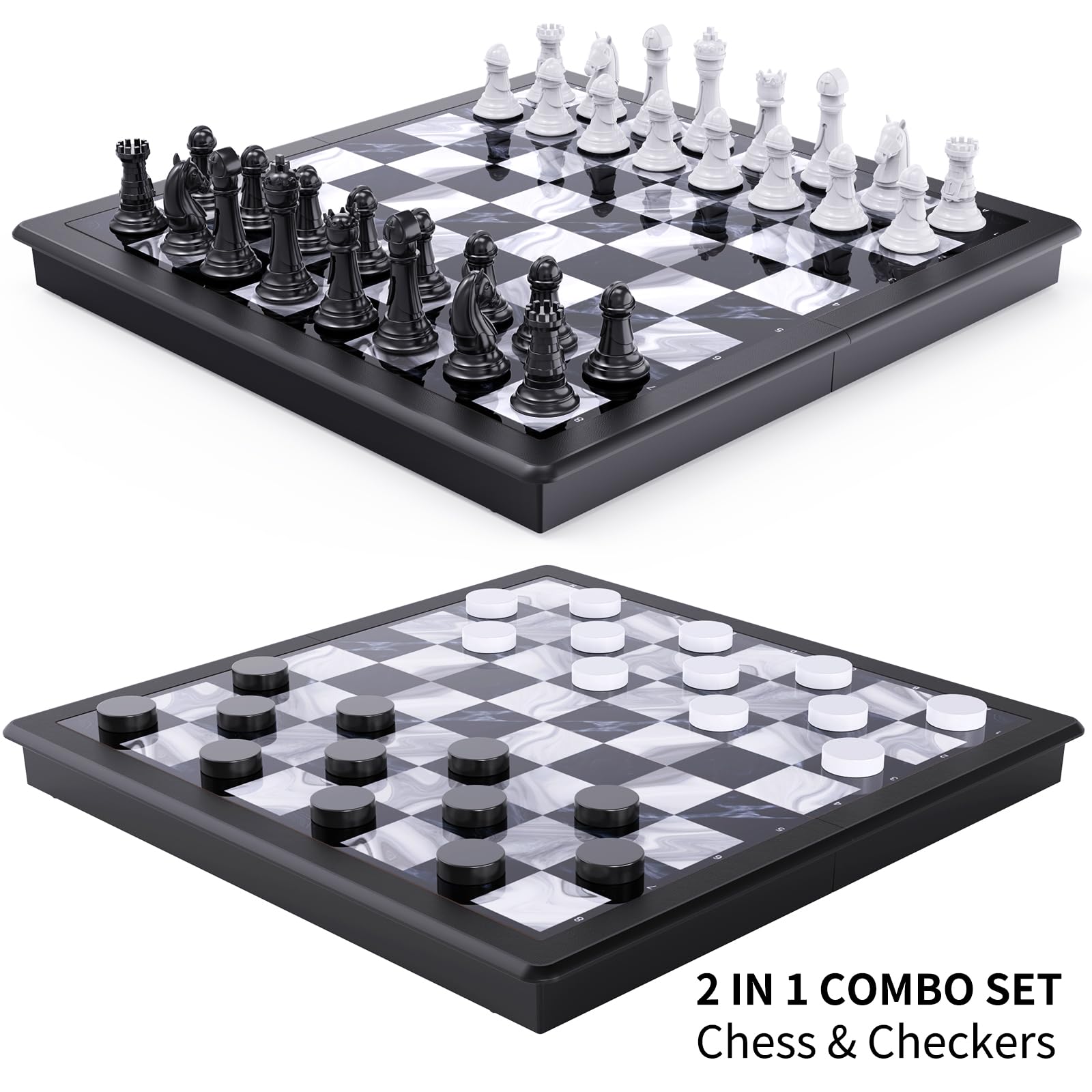 Aoibox 2 in 1 Chess and Checkers Set 13 inch Foldable Magnetic Plastic ...