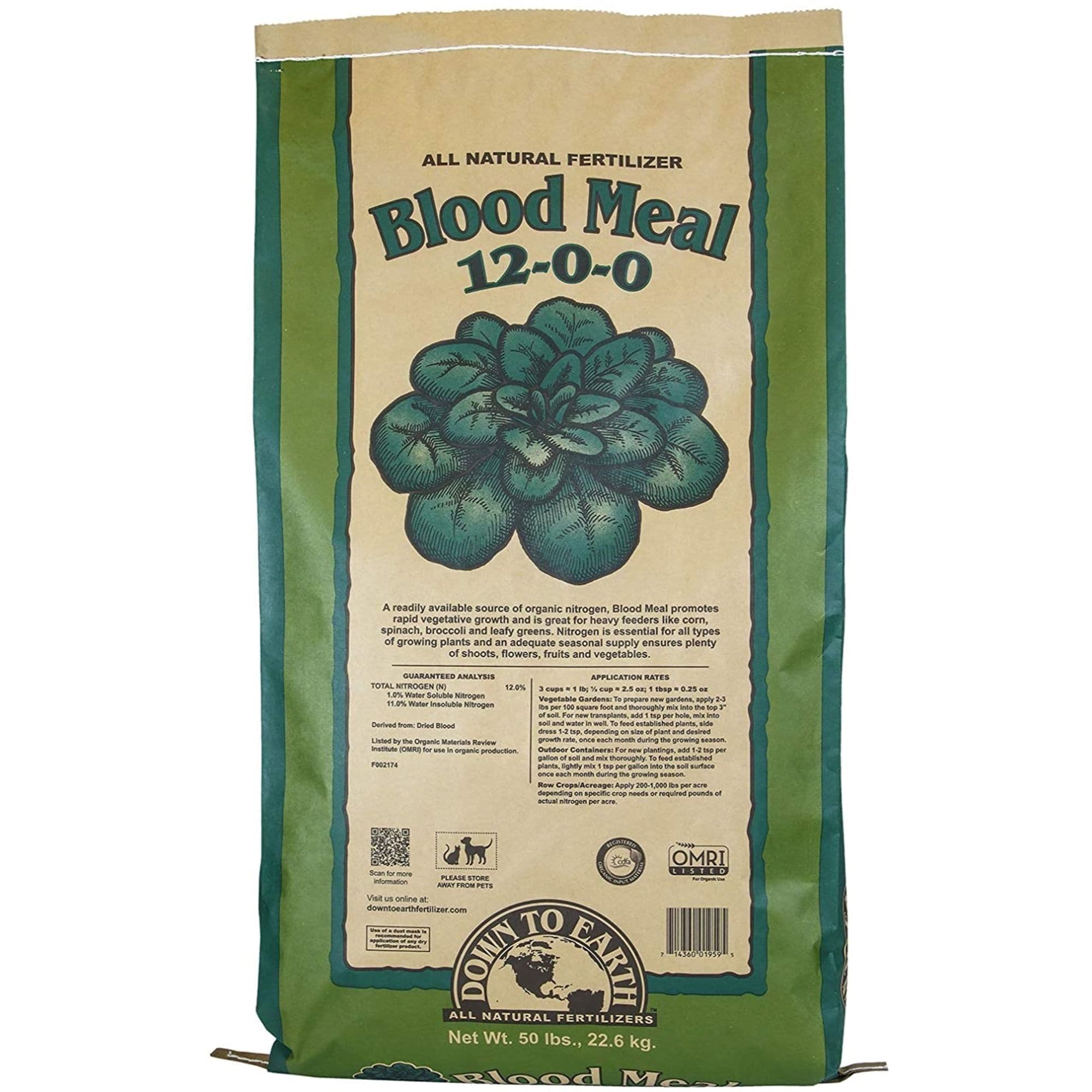 Down To Earth Organic Blood Meal 12-0-0 All Natural Fertilizer - 50 lbs ...