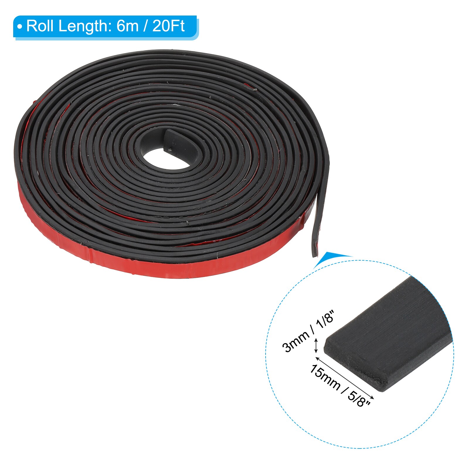 PATIKIL 20Ft Sealing Foam Tape 15mm Wide 3mm Thick Rubber Self Adhesive ...