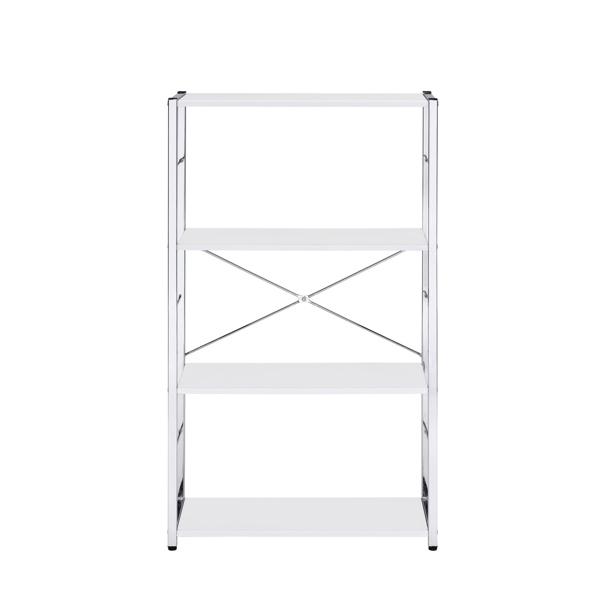Benzara Bookshelf with X Shaped Cross Bar Chrome Finish - White in the ...