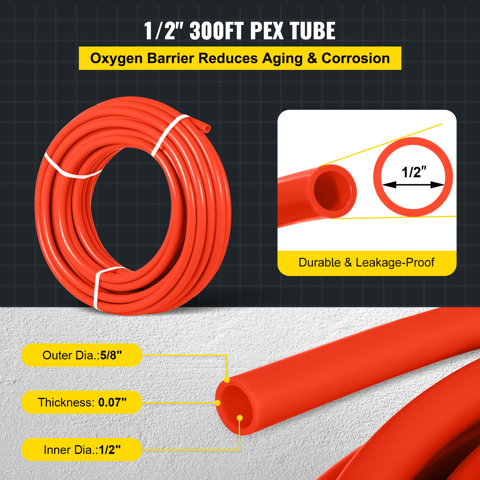 SVOPES 1/2 Inch 300 Feet Oxygen Barrier Tube Coil EVOH PEX-B Pipe Red ...